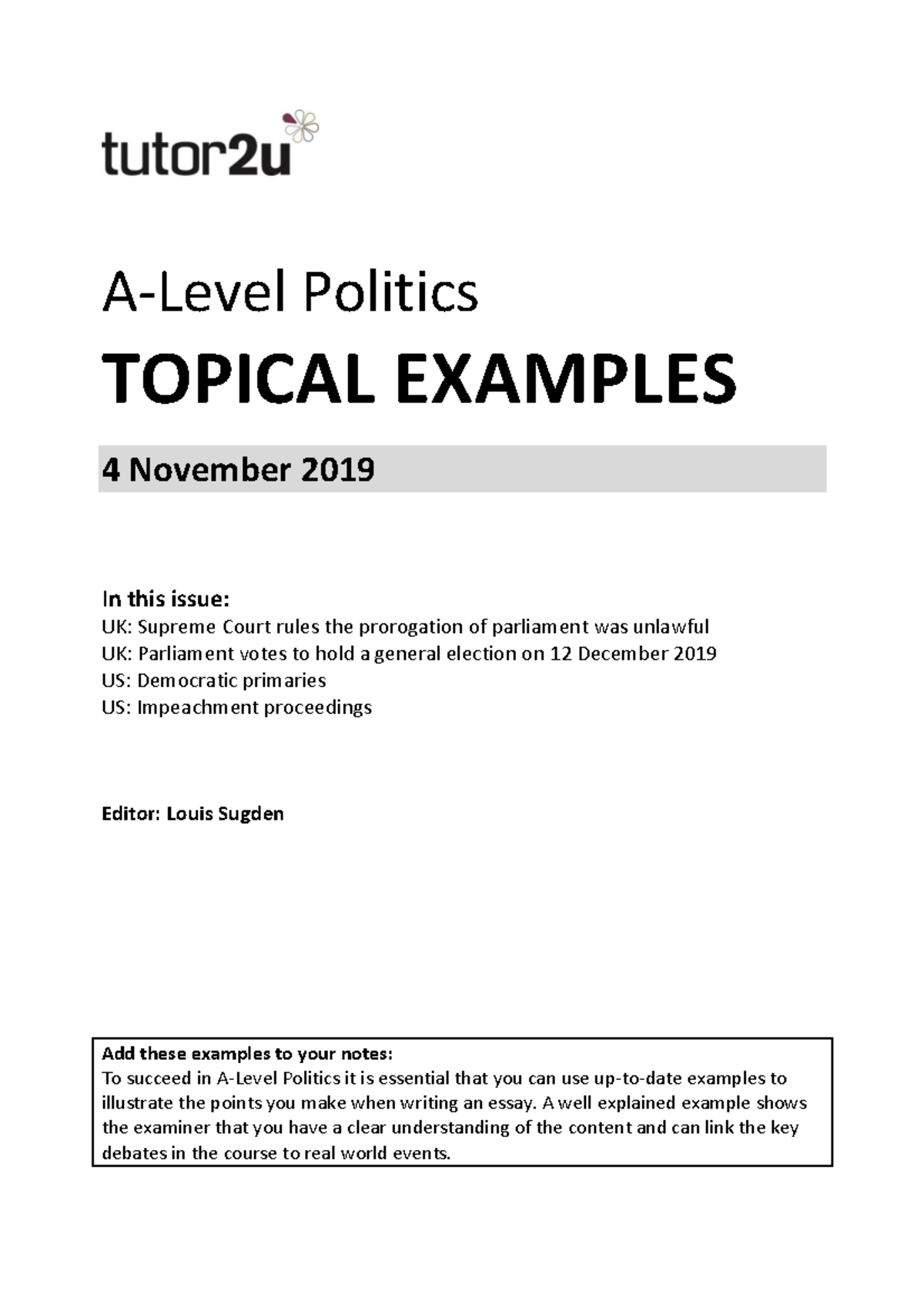 A Level Politics Topical Examples 4 Nov 2019 - A-Level Politics TOPICAL ...