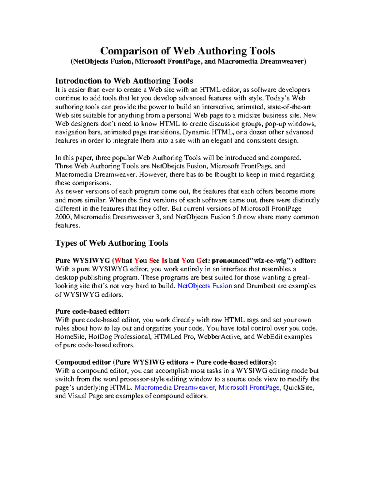 Compare Web Authoring Tools - Comparison of Web Authoring Tools ...