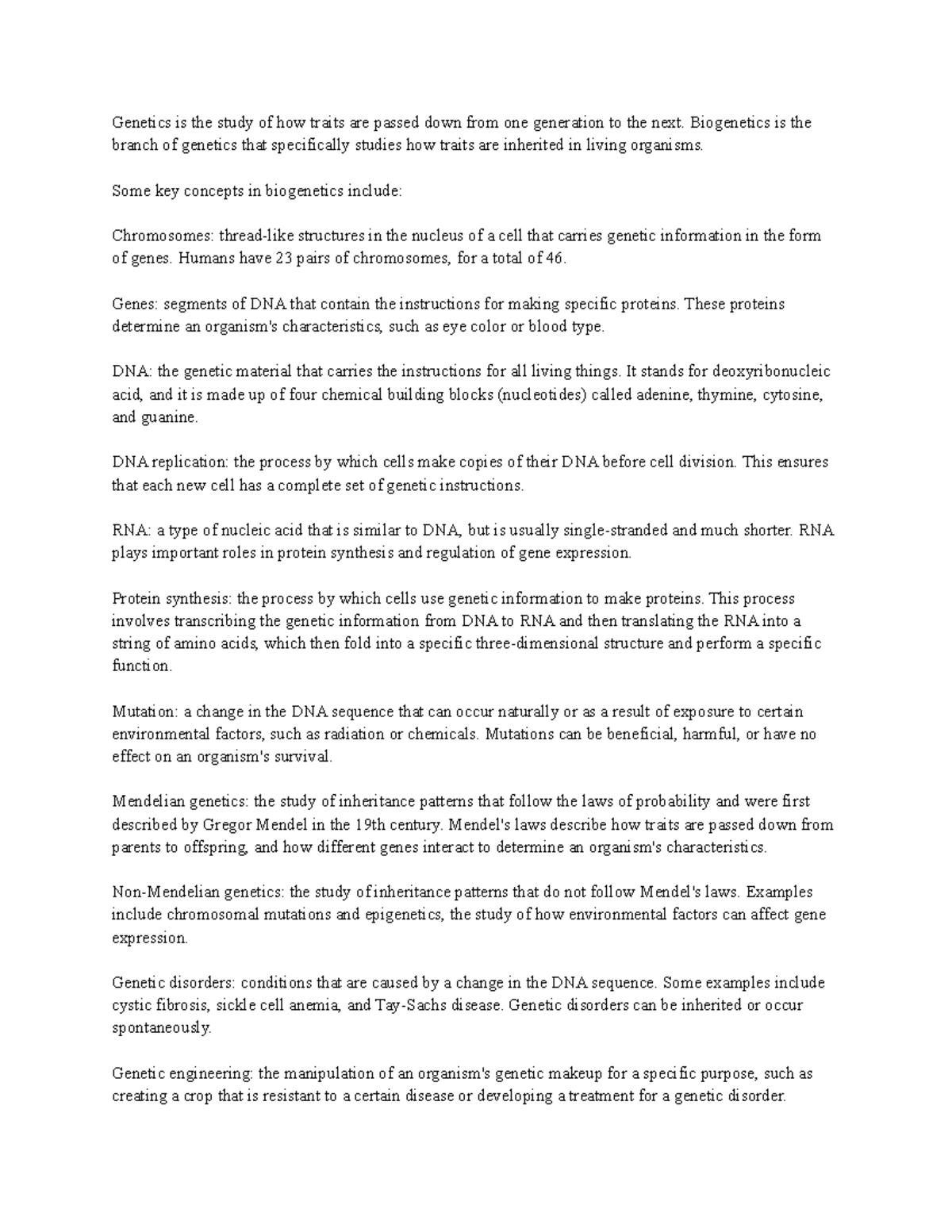 Genetics notes - Genetics is the study of how traits are passed down ...