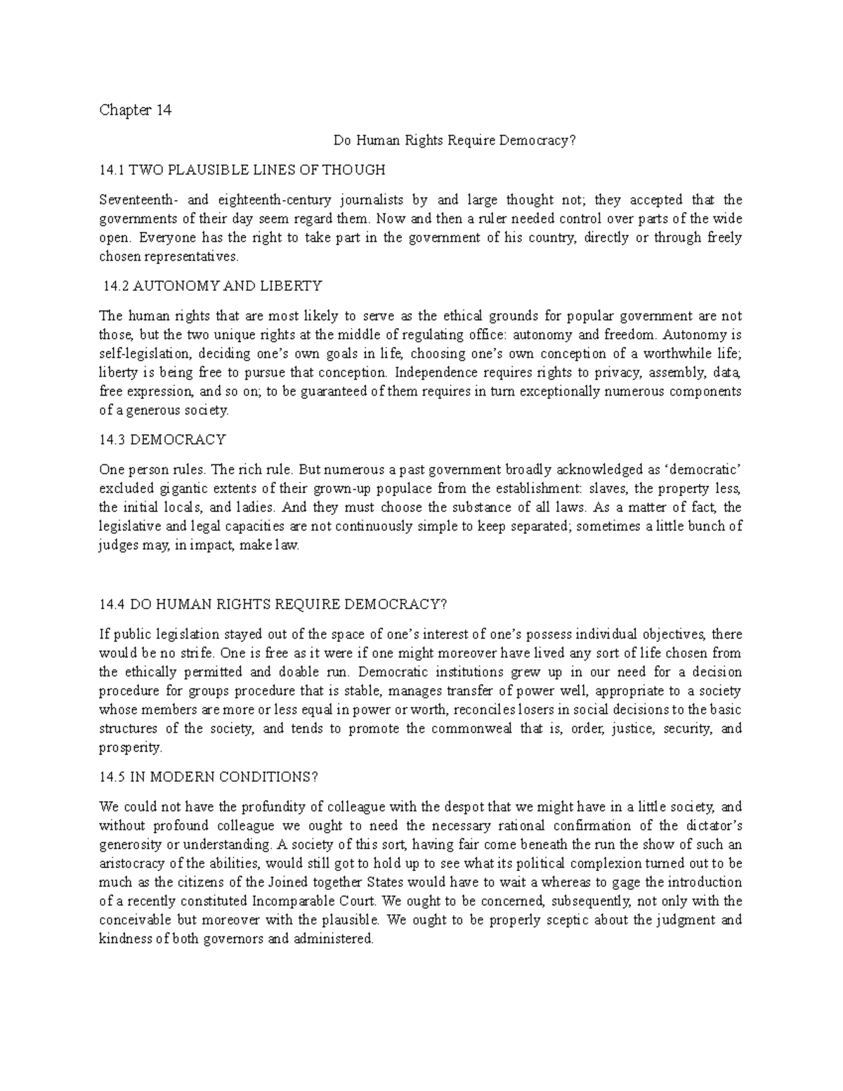 Chapter-14-summary - Do Human Rights Require Democracy? - Chapter 14 Do ...