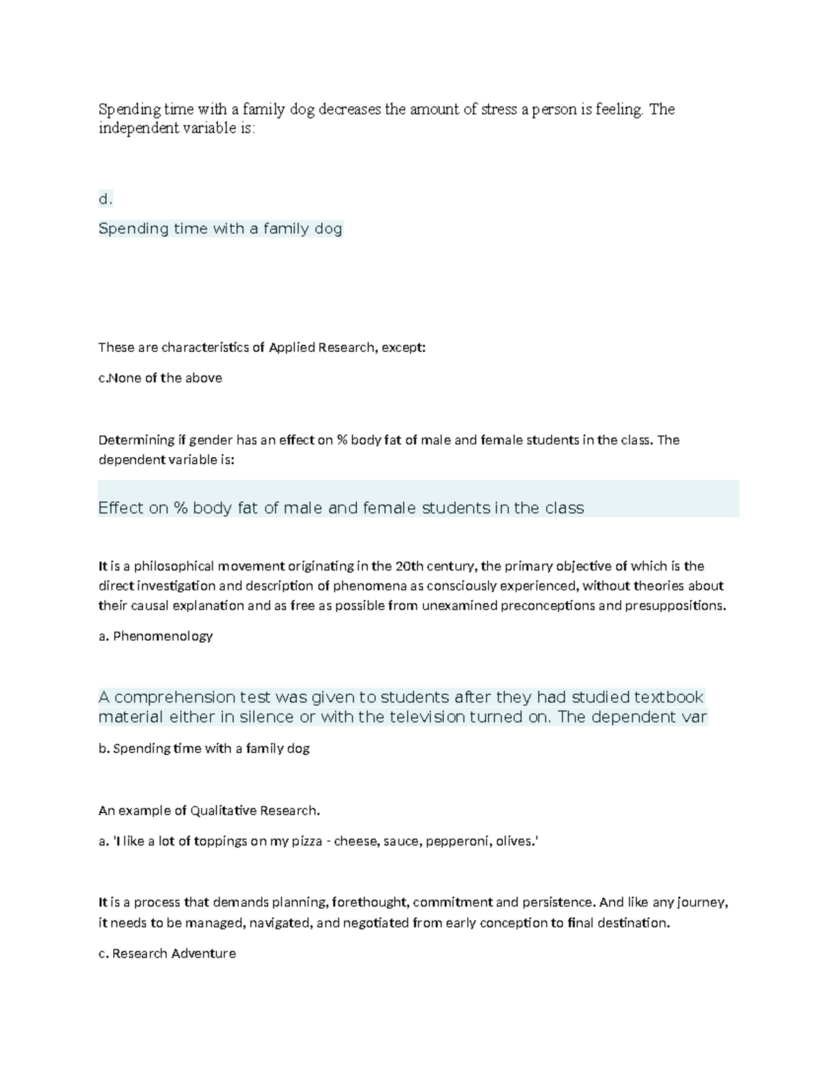 PR-EXAM - Spending time with a family dog decreases the amount of ...