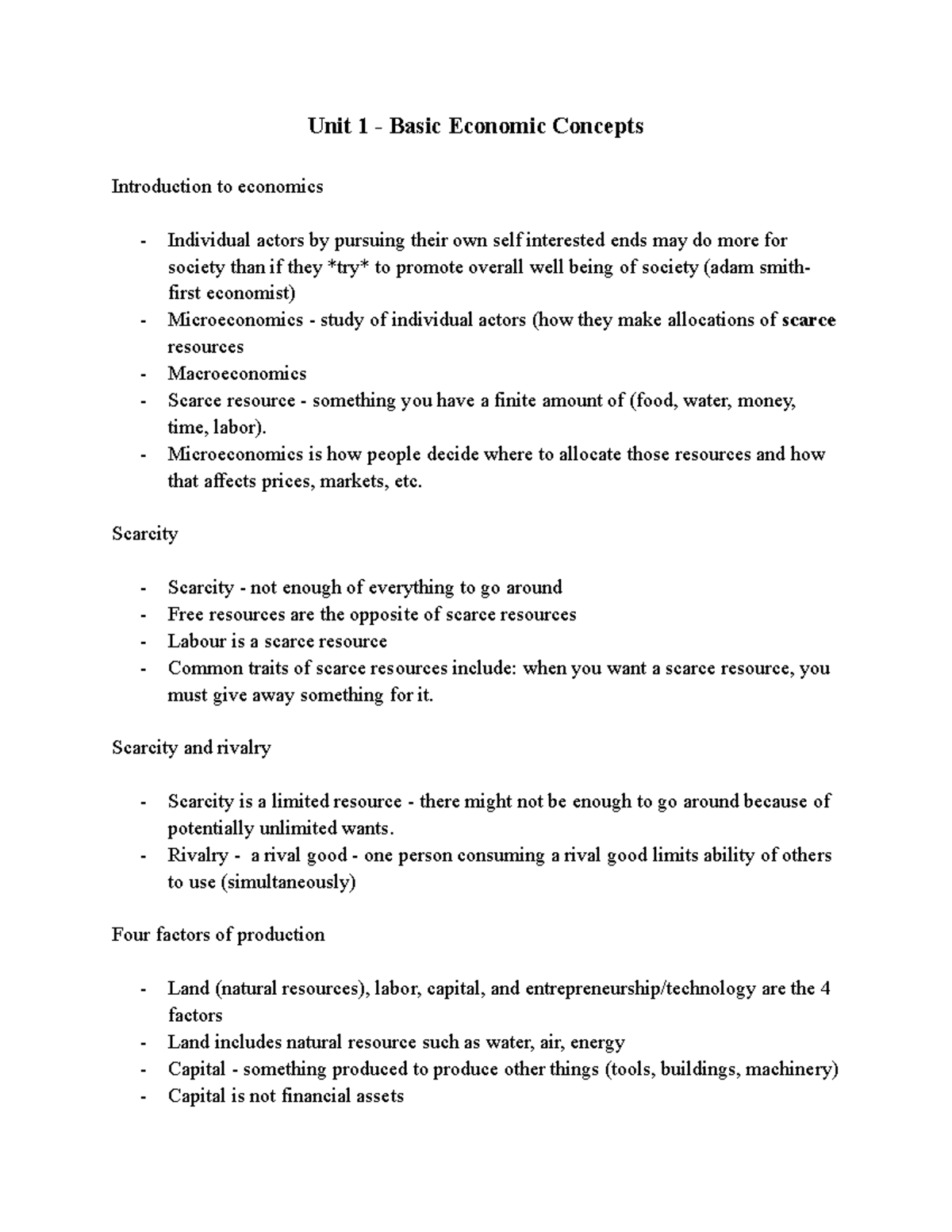AP Microeconomics notes - Unit 1 - Basic Economic Concepts Introduction ...