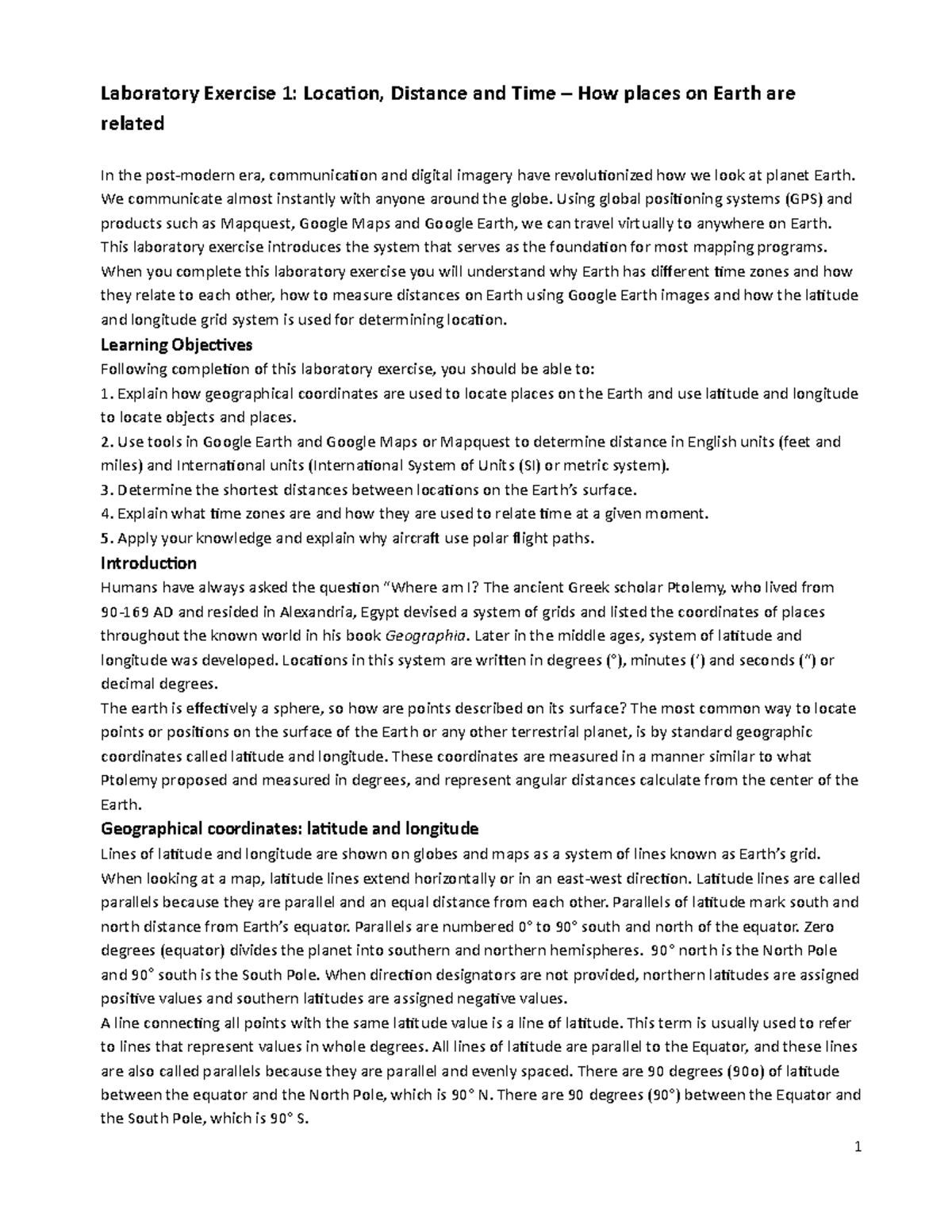 Laboratory Exercise 1 Loc Distance Time- Kyeria Joseph - Laboratory Exercise 1: Location ...