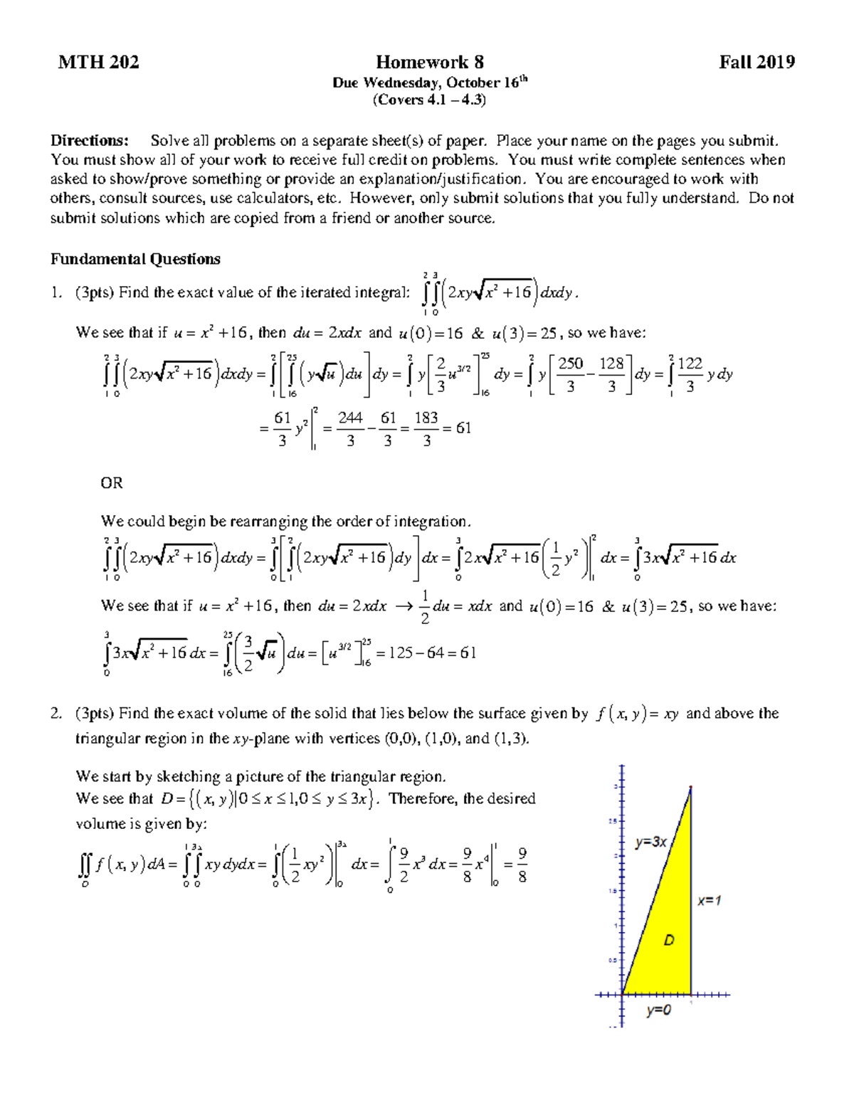 Homework 8 Solutions - MTH 202 Homework 8 Due Wednesday, October 16 th (Covers 4 – 4) Fall 2019 ...