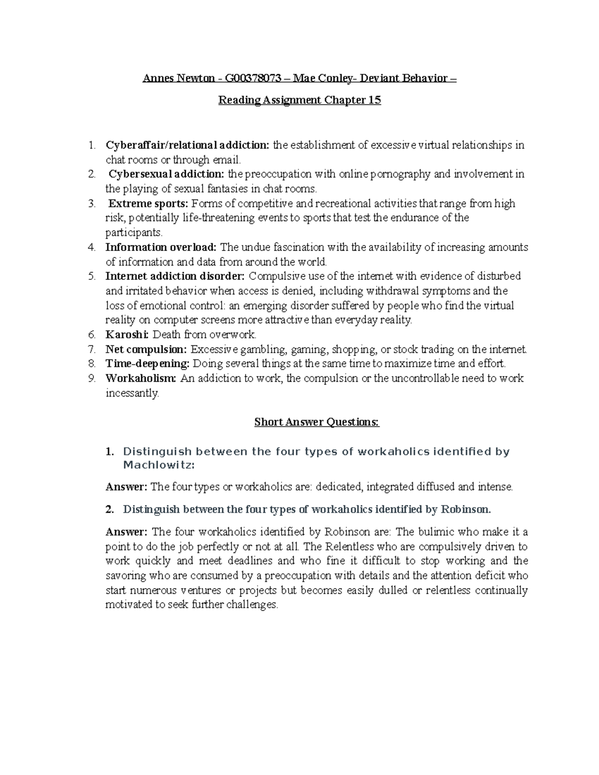 Annes Newton deviant behavior 15 reading assignment - Annes Newton - G00378073 – Mae Conley ...