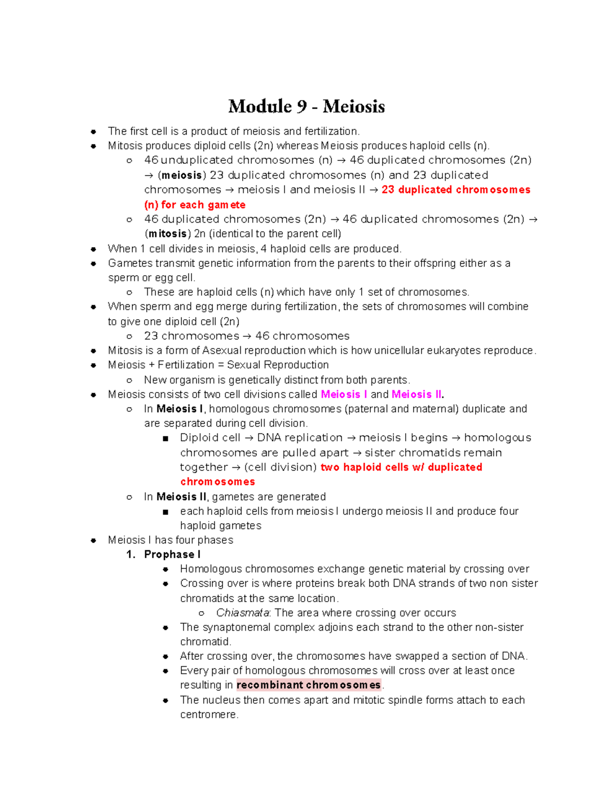 Copy of Biol 1441 Modules 9-13 - Module 9 - Meiosis The first cell is a ...