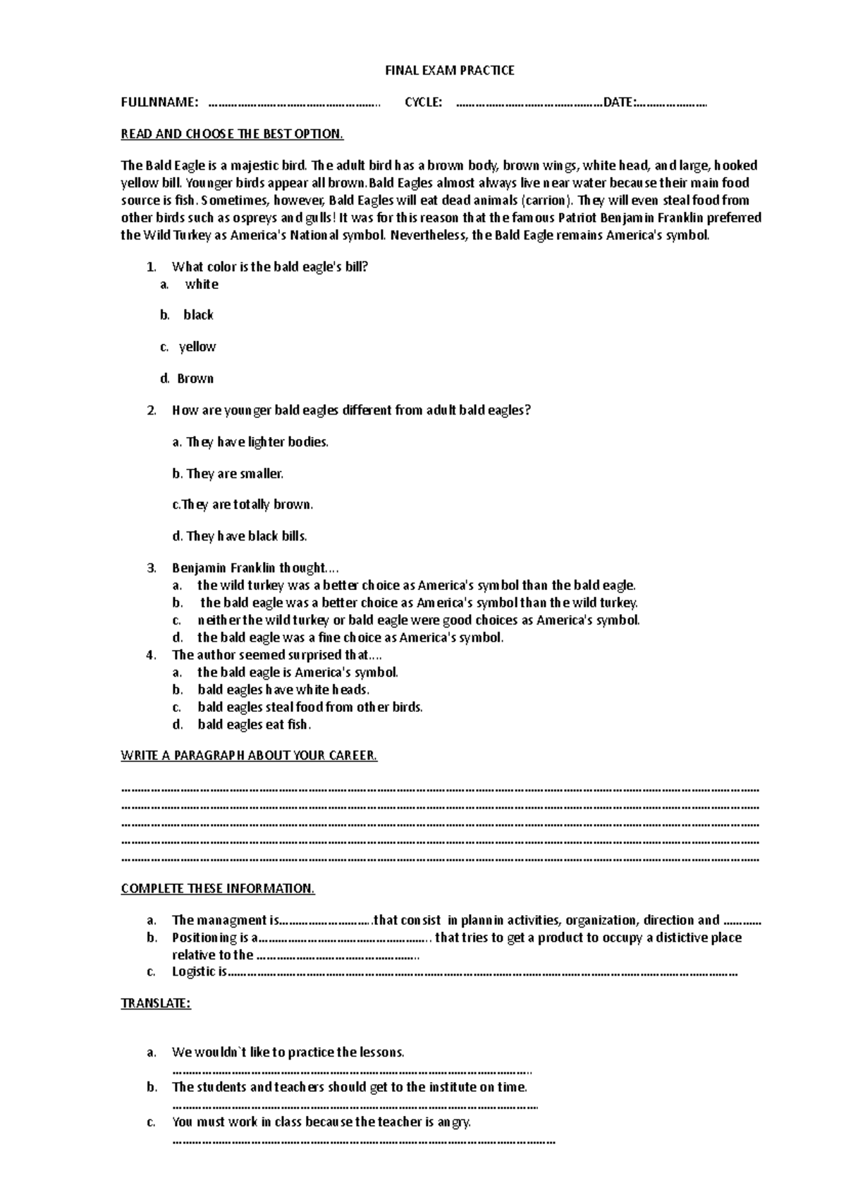 Exam ii - practico - FINAL EXAM PRACTICE FULLNNAME: - Studocu