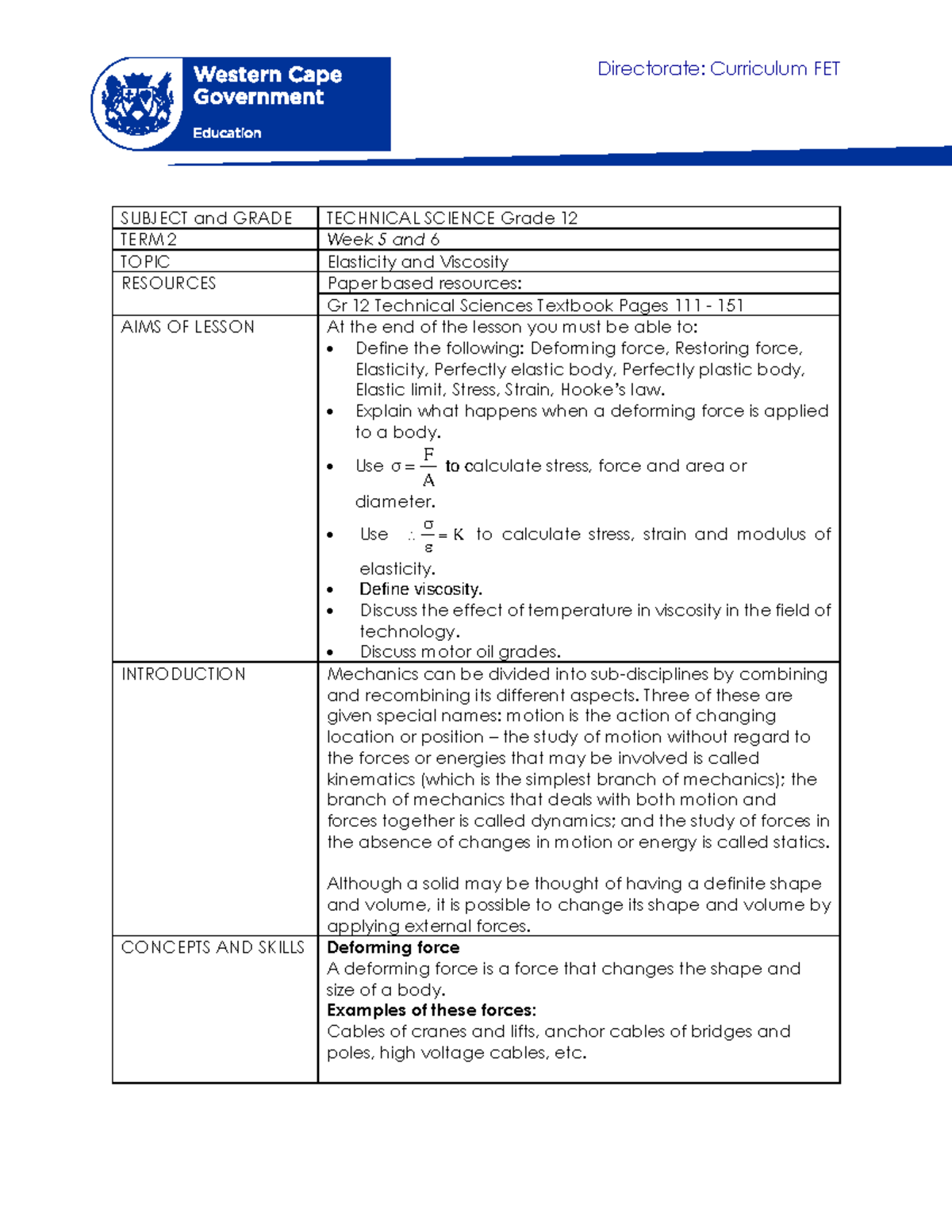 Technical Sciences Grade 12 Term 2 Weeks 5 and 6 2020 - Directorate ...