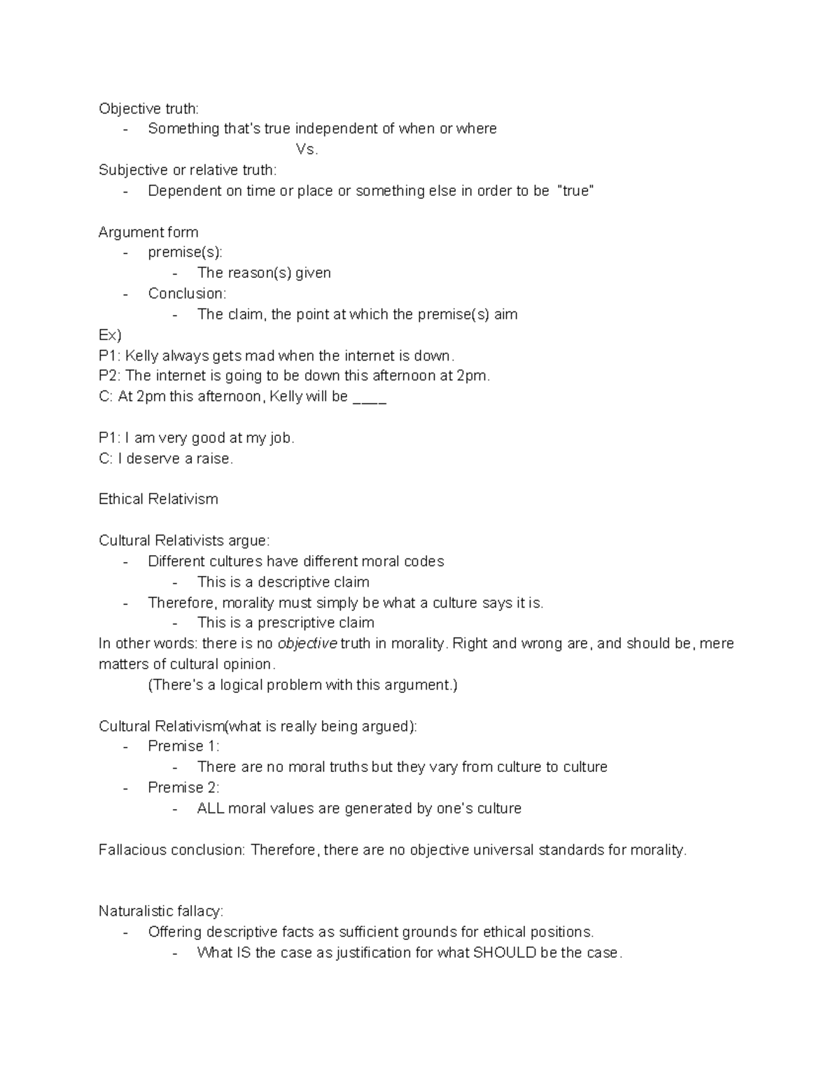 Ethical relativism notes - Objective truth: - Something that’s true ...