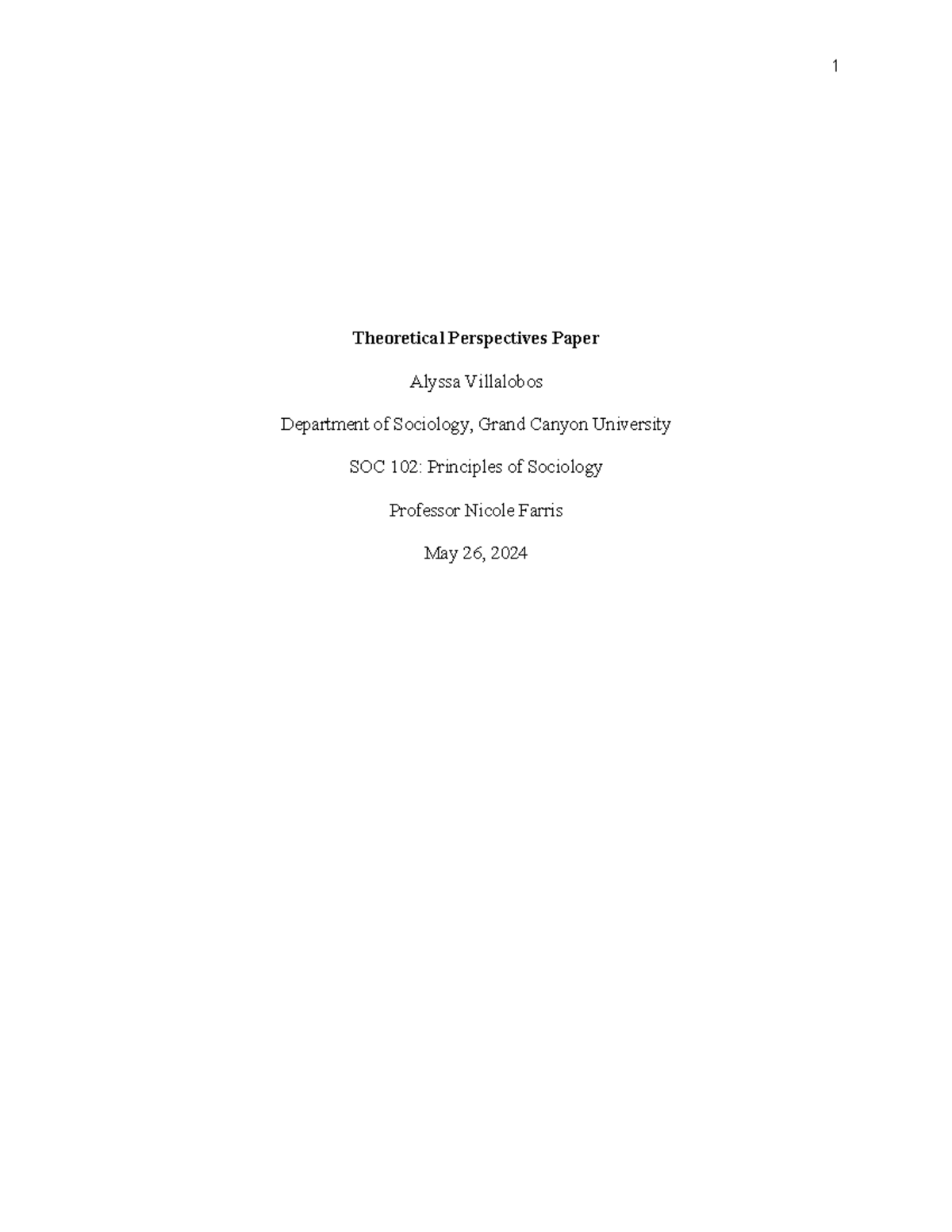Theoretical Perspectives Paper - Theoretical Perspectives Paper Alyssa ...