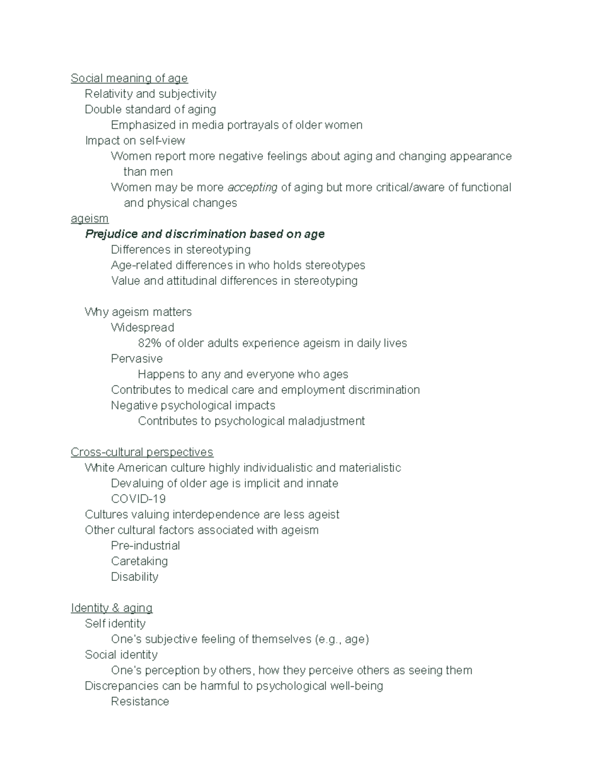 Psych Of Women- Aging - Social meaning of age Relativity and ...