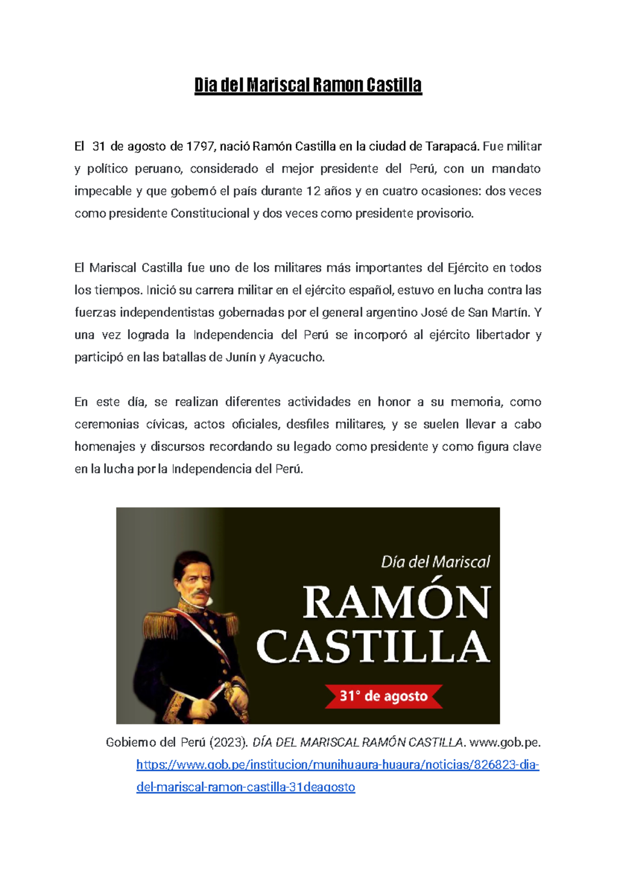 Dia del Mariscal Ramon Castilla - Fue militar y político peruano ...