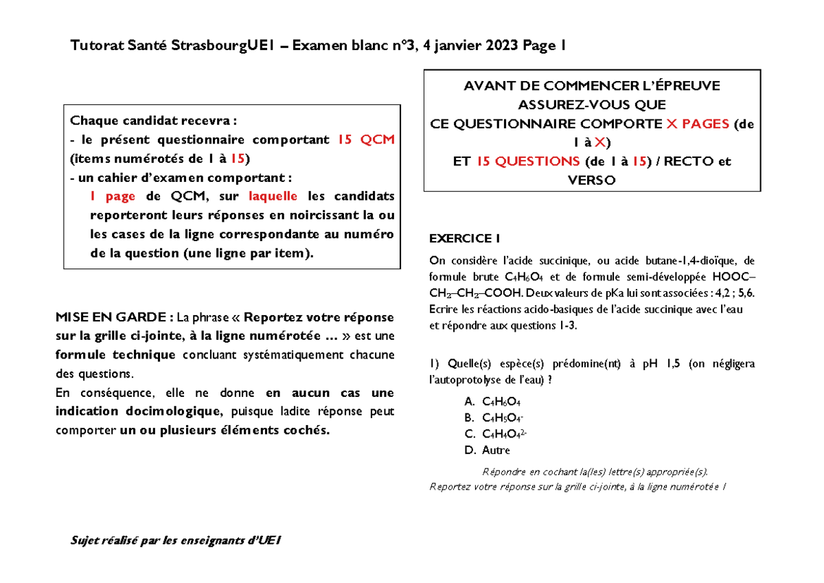 EB3 - Sujet - Chaque candidat recevra : le présent questionnaire ...