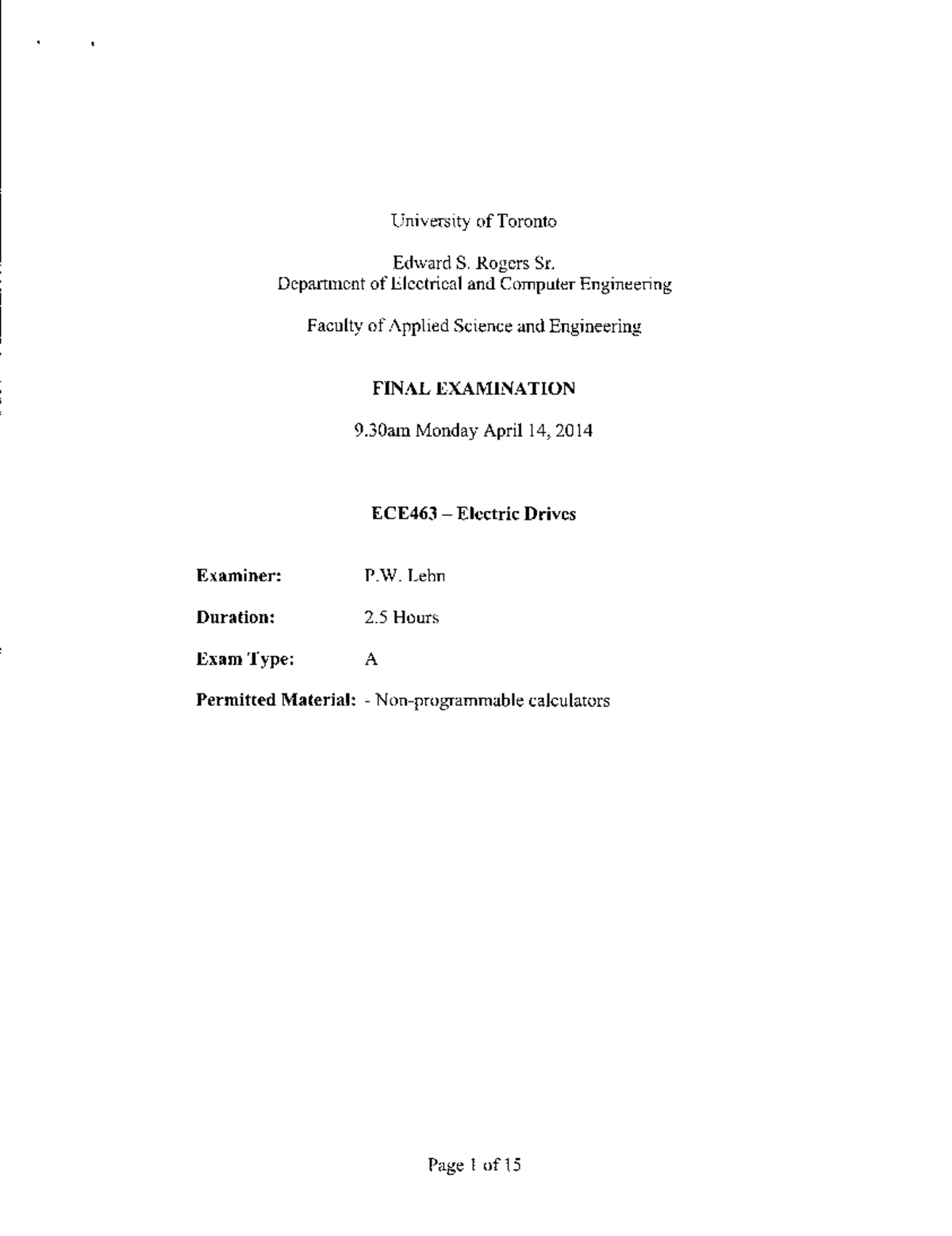 Exam 14 April 2014, questions - Final Exam - University of Toronto ...