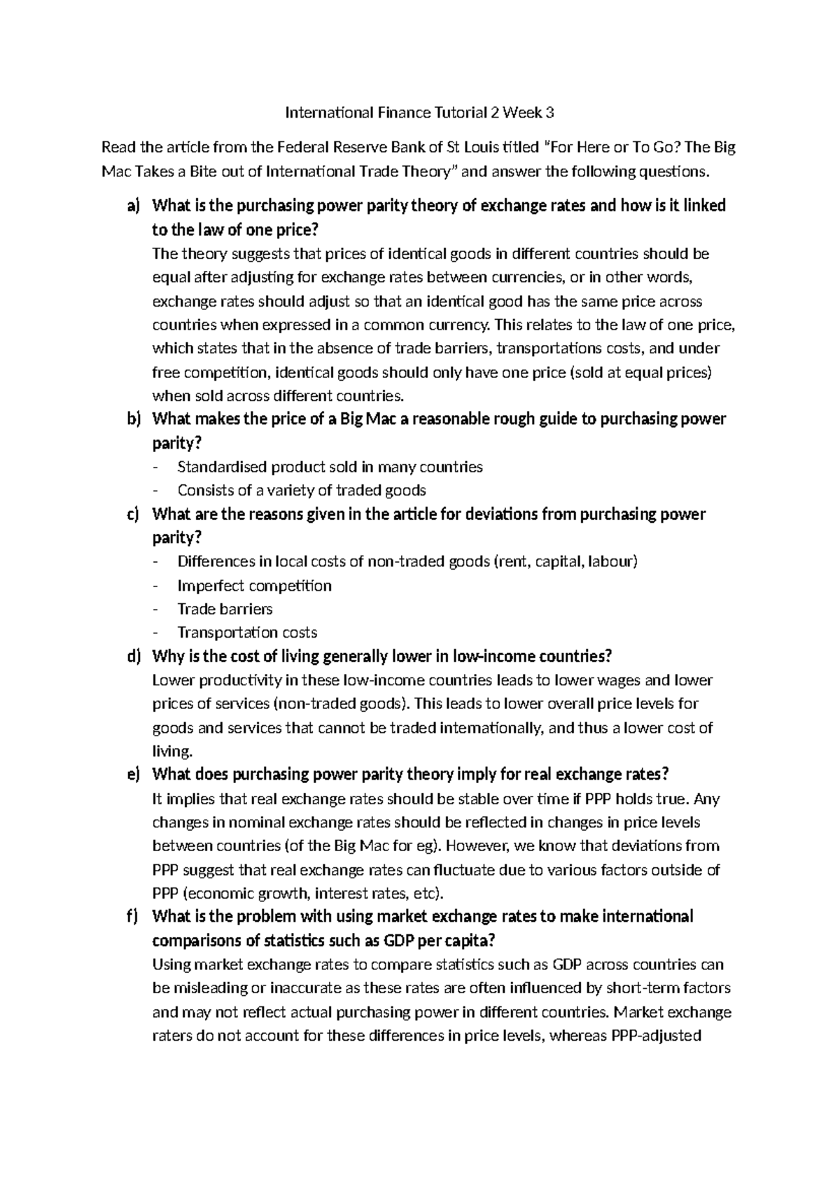 Tutorial 2 Week 3 - n/a - International Finance Tutorial 2 Week 3 Read the article from the ...