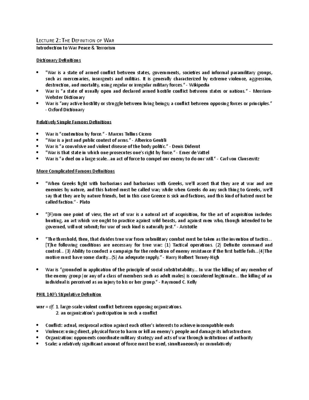 Lecture 2 - The Definition of War - handout - LECTURE 2: THE DEFINITION ...