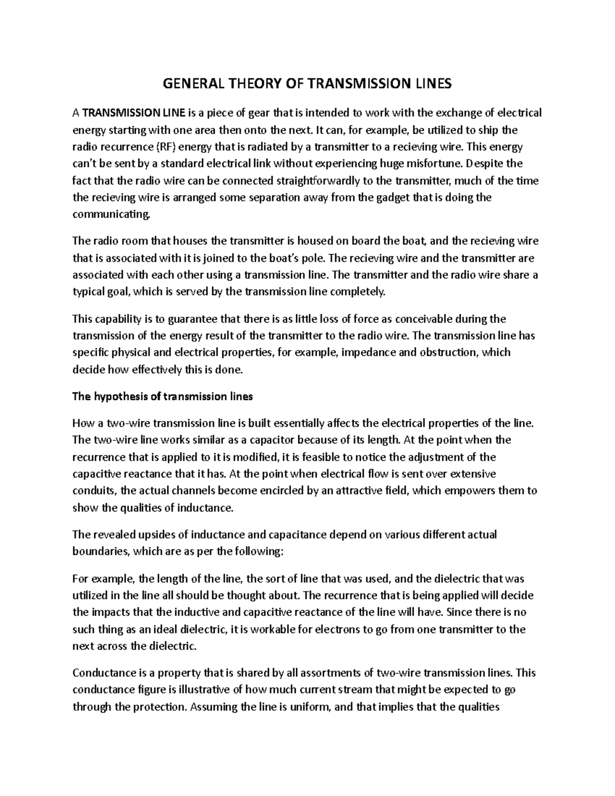 General Theory OF Transmission Lines - GENERAL THEORY OF TRANSMISSION ...