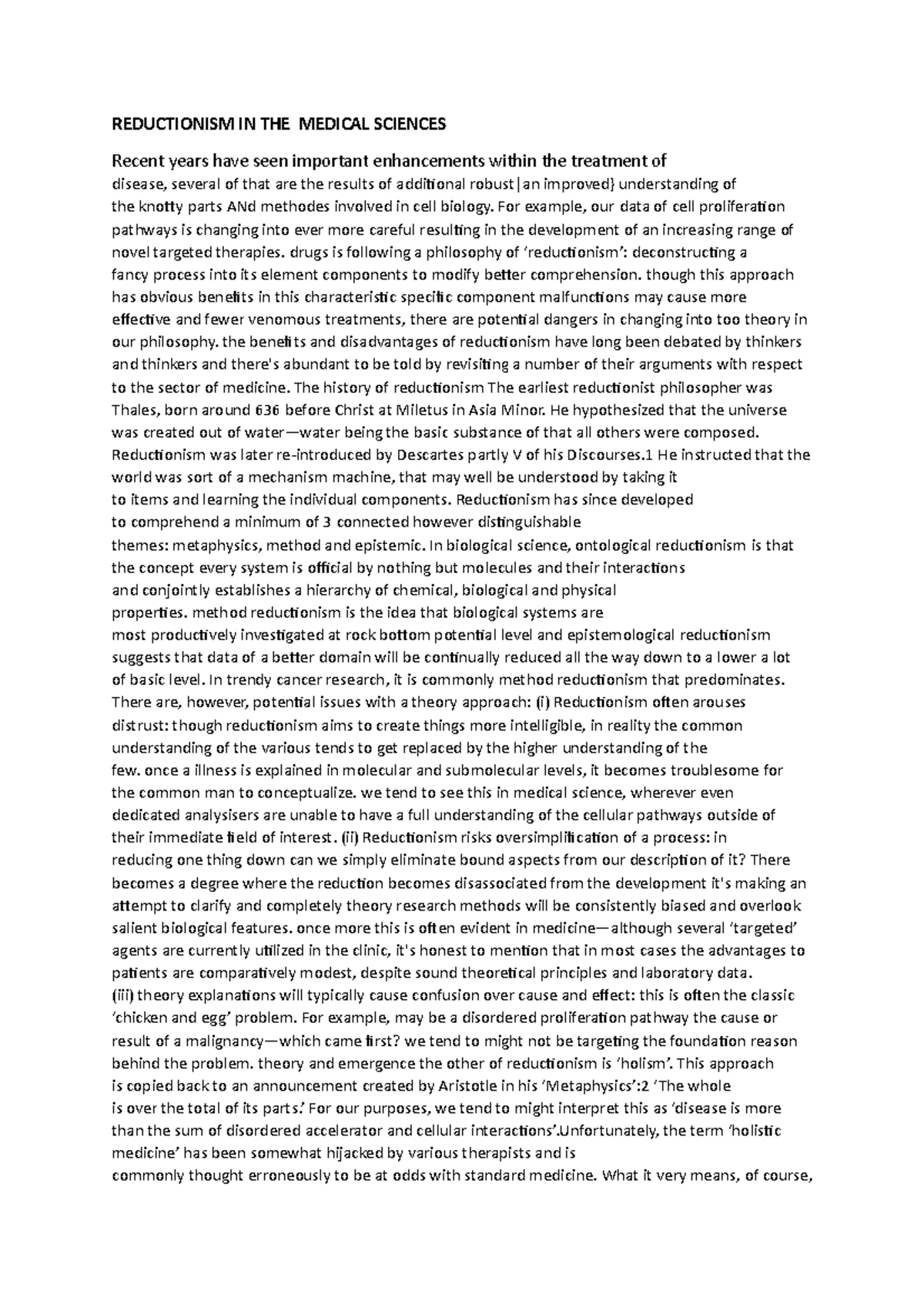 Reductionism IN THE Medical Sciences - REDUCTIONISM IN THE MEDICAL ...