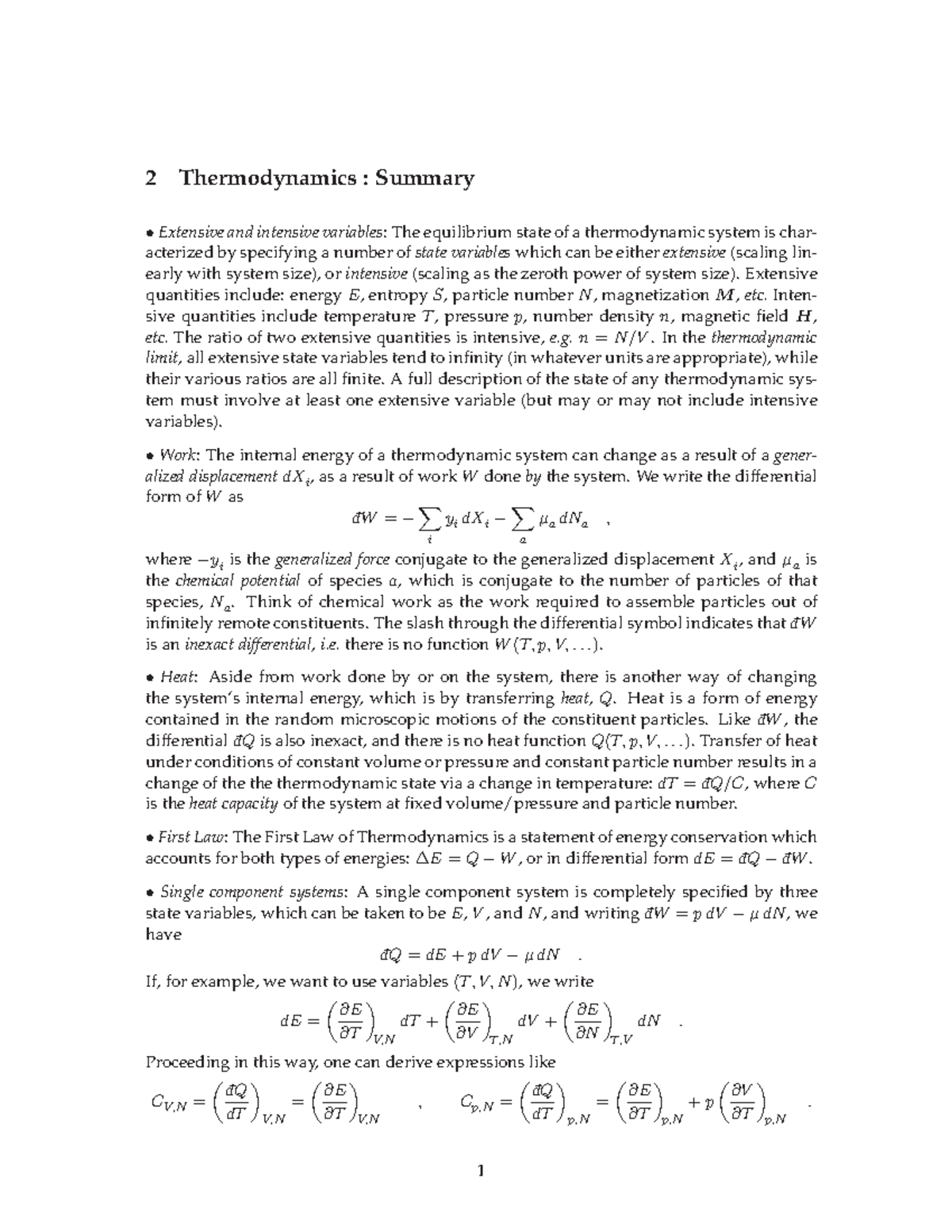 SUM02-THERMODYNAMICS - 2 Thermodynamics : Summary Extensive and ...