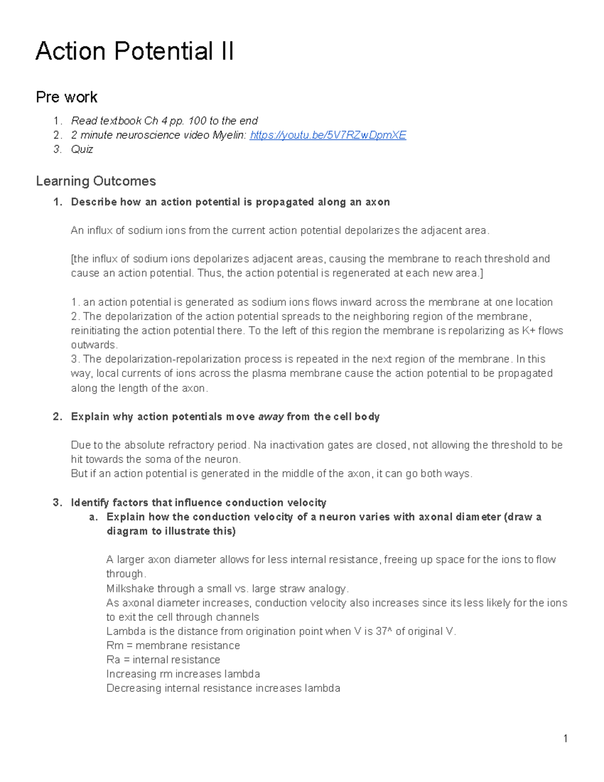 SW Action Potential II - Action Potential II Pre work Read textbook Ch ...