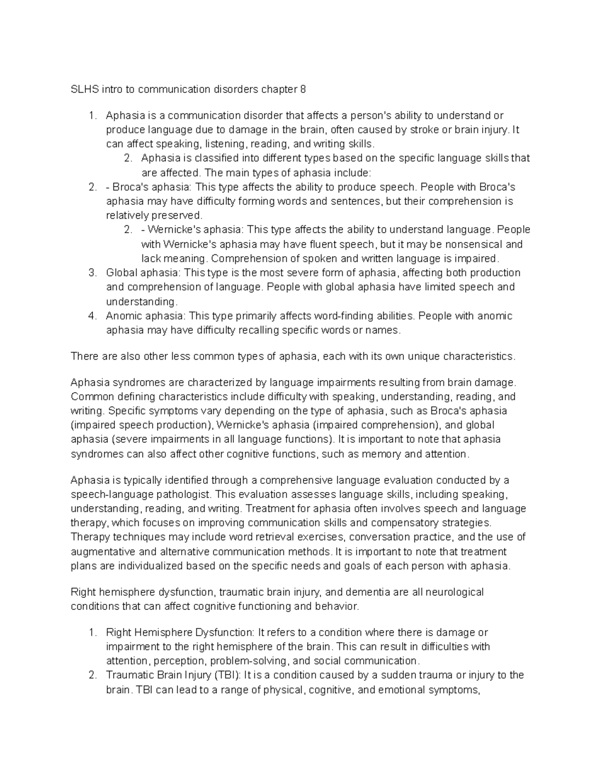 SLHS intro to communication disorders chapter 8 - Aphasia is a ...