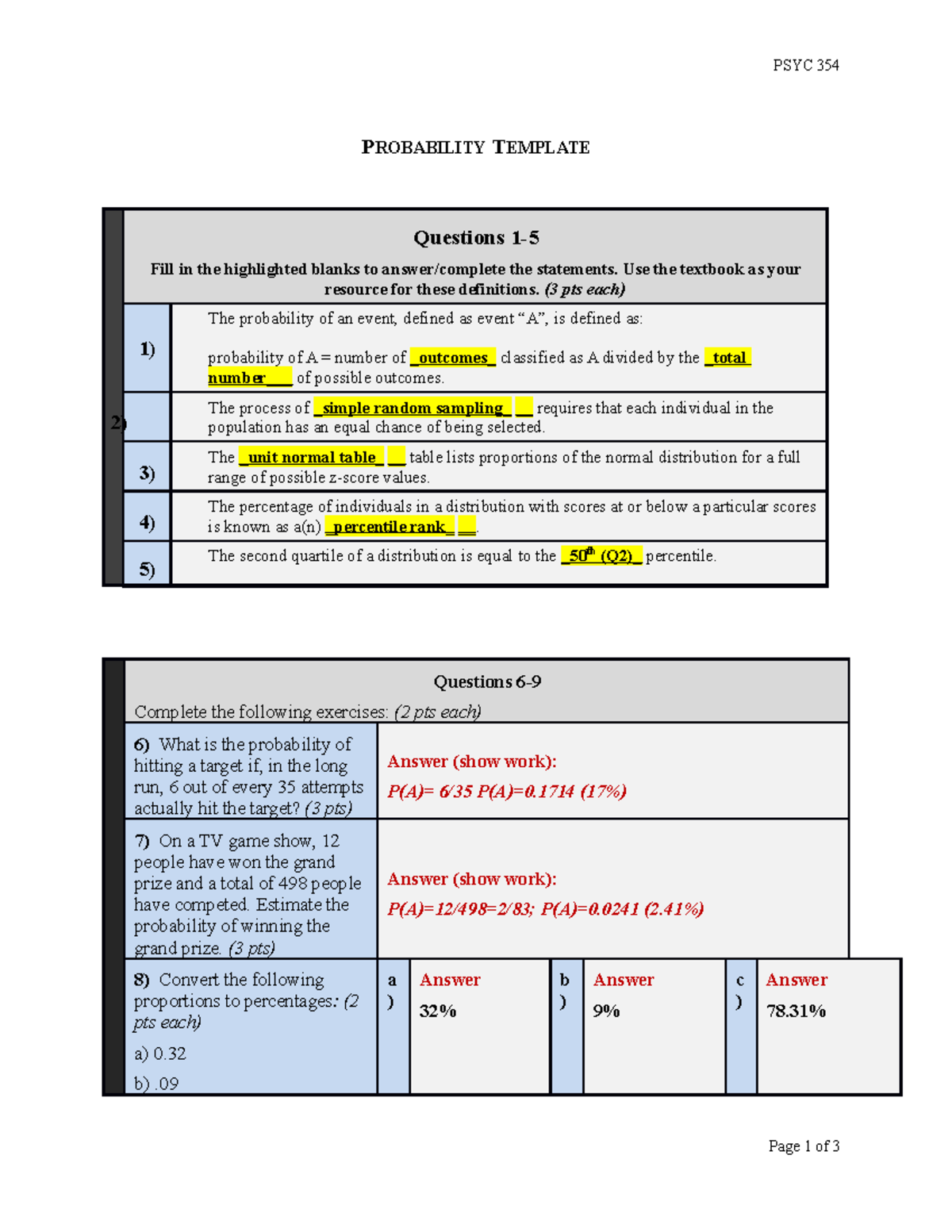 PSYC 354 Probability Template Questions - Studocu