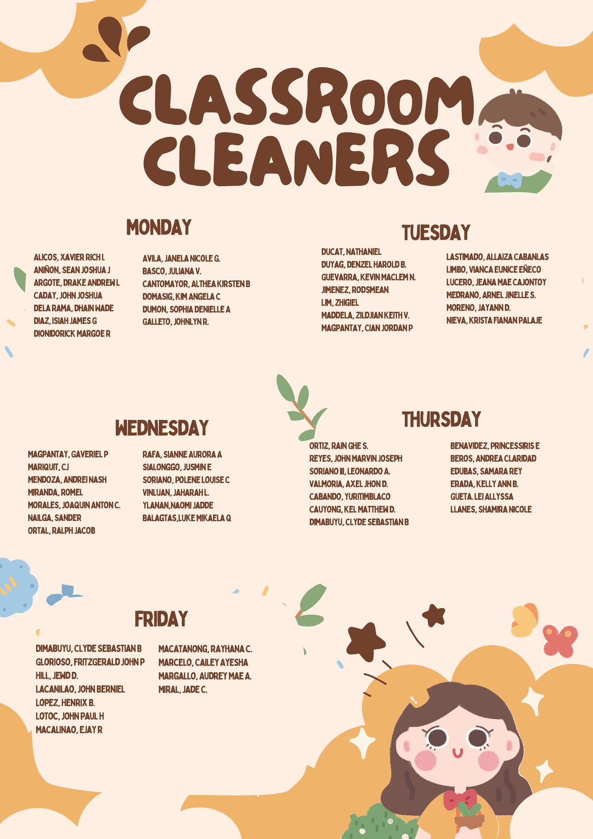 Light Blue Green Playful Classroom Cleaners Poster - CLASSROOM CLEANERS ...