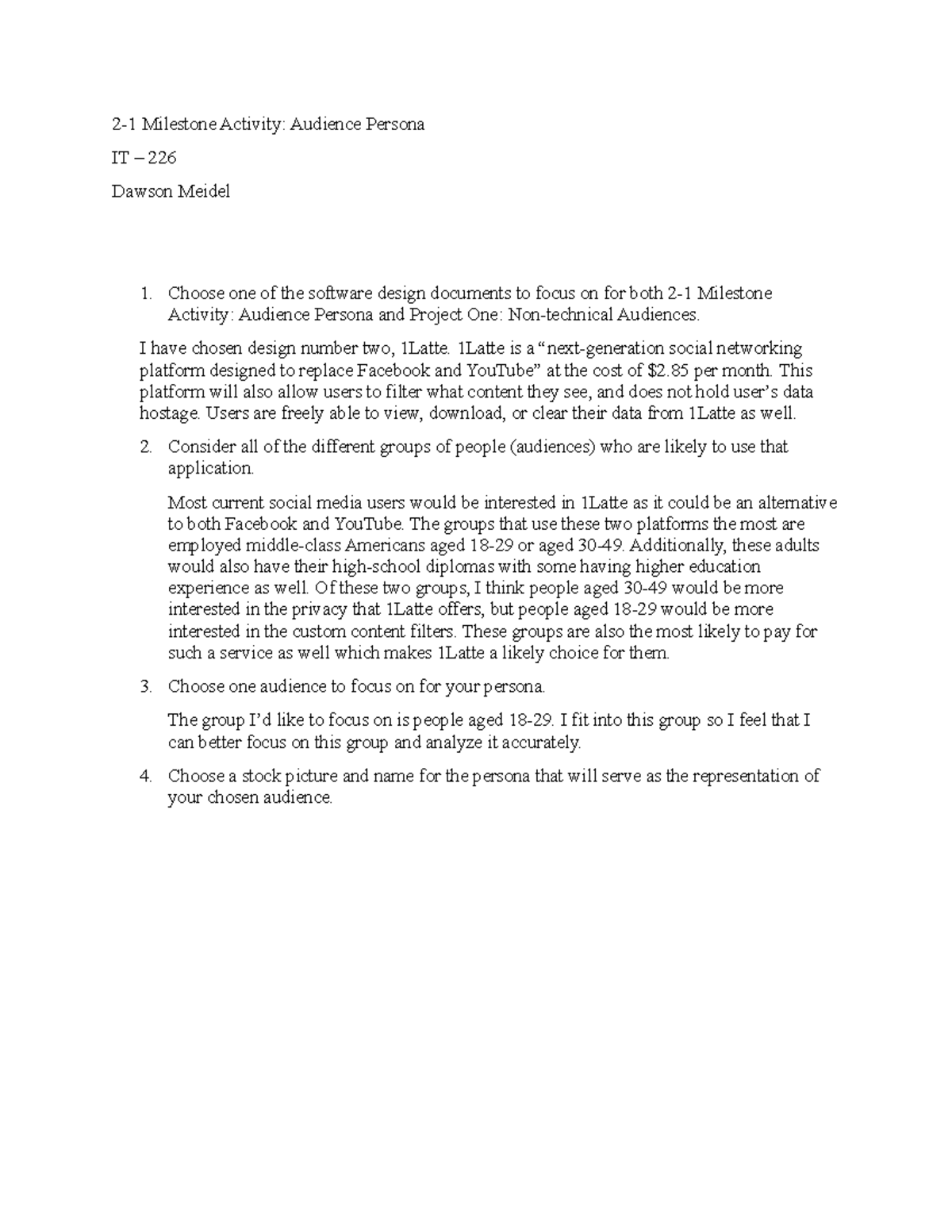 2-1 Activity - Audience Persona - 2-1 Milestone Activity: Audience ...