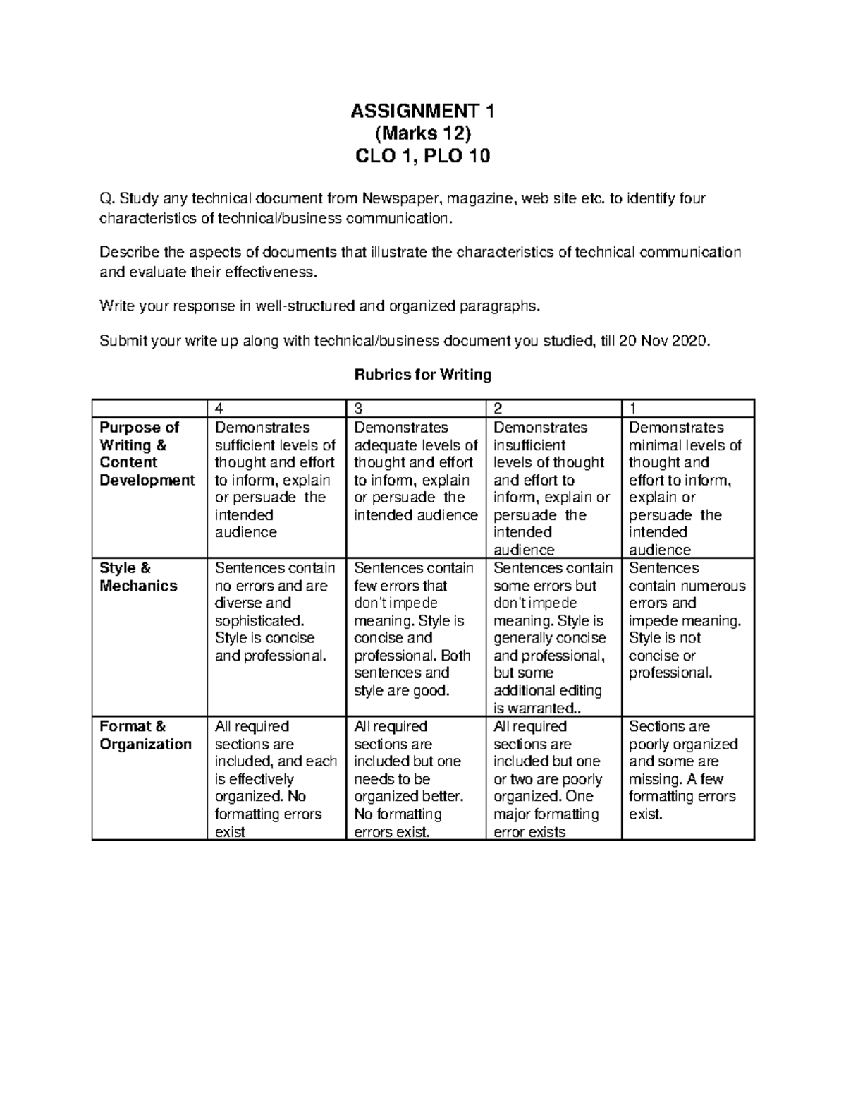 A 1 - assigned work - ASSIGNMENT 1 (Marks 12) CLO 1, PLO 10 Q. Study ...