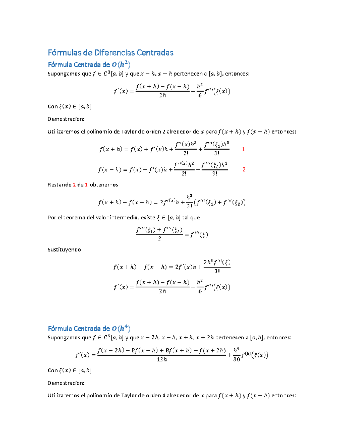 Fórmulas de Diferencias Centradas - FÛrmulas de Diferencias Centradas ...