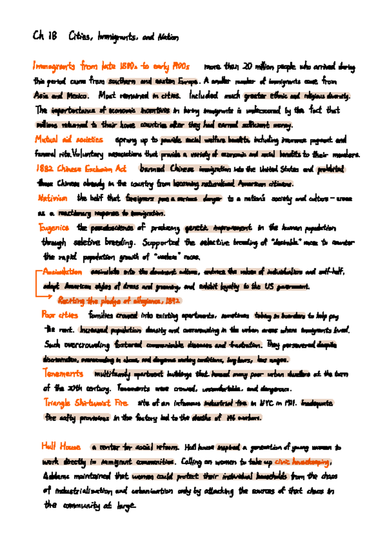 HIST137 - Notes - Ch 18 Cities , Immigrants , and Nation Immigrants ...