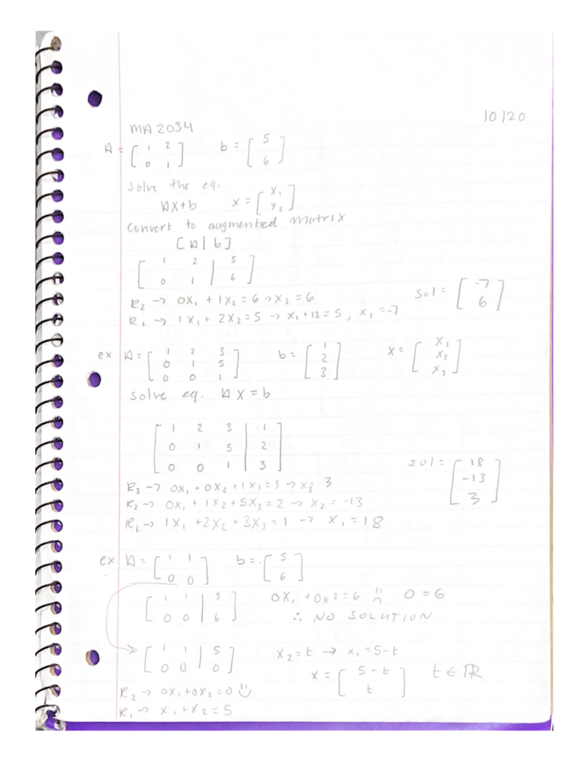 Convert to augmented matrix notes - MA-UY 2034 - Studocu