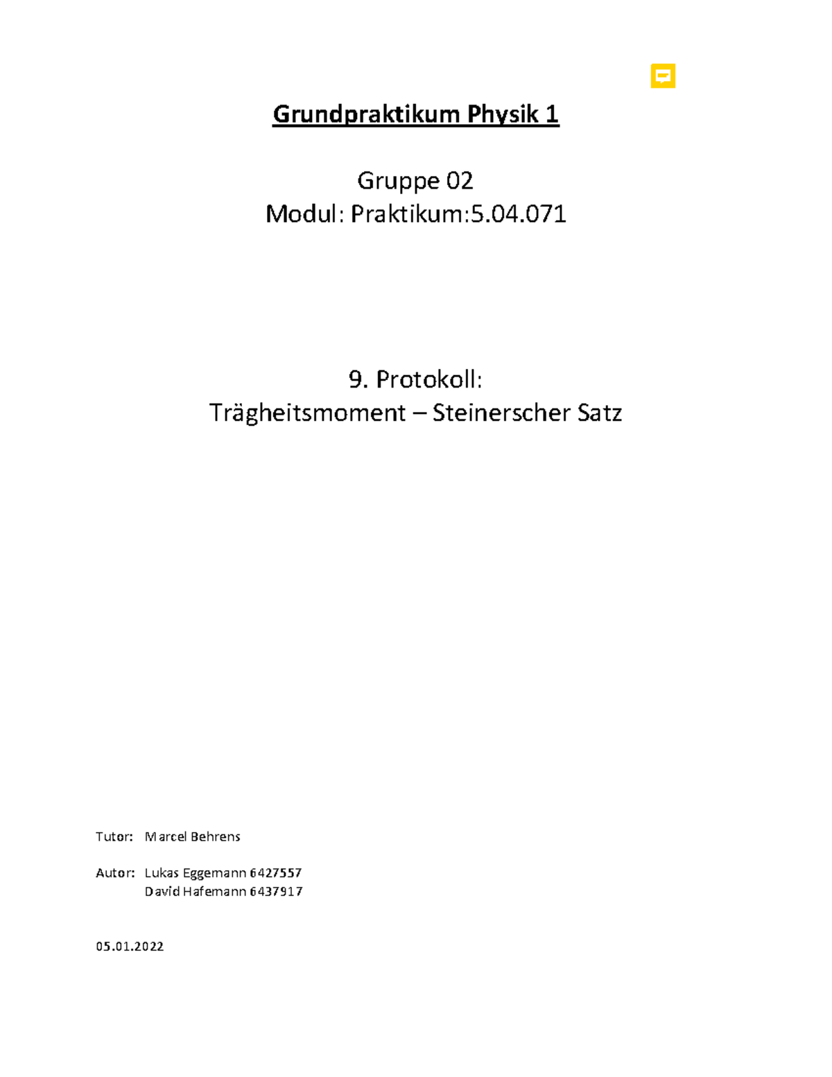 Protokoll 09Trägheitsmoment WS2021[korrigiert] - Grundpraktikum Physik ...