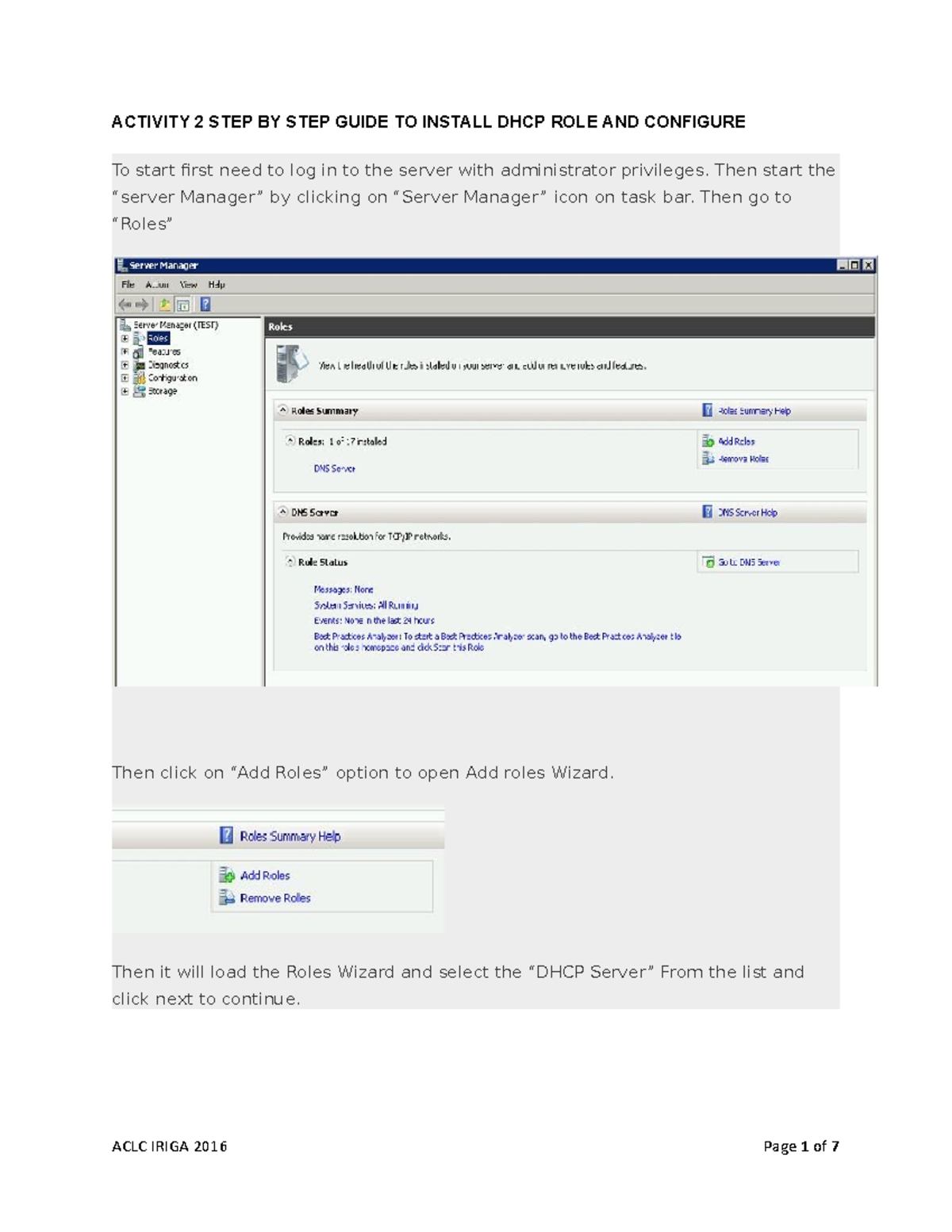 2 Step By Step Guide To Install Dhcp Role And Configure Activity 2 Step By Step Guide To 3074