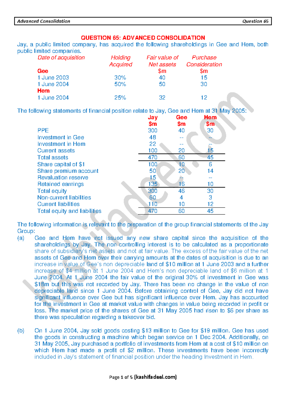 Consolidation-Q65 - helpful - QUESTION 65: ADVANCED CONSOLIDATION Jay, a public limited company ...