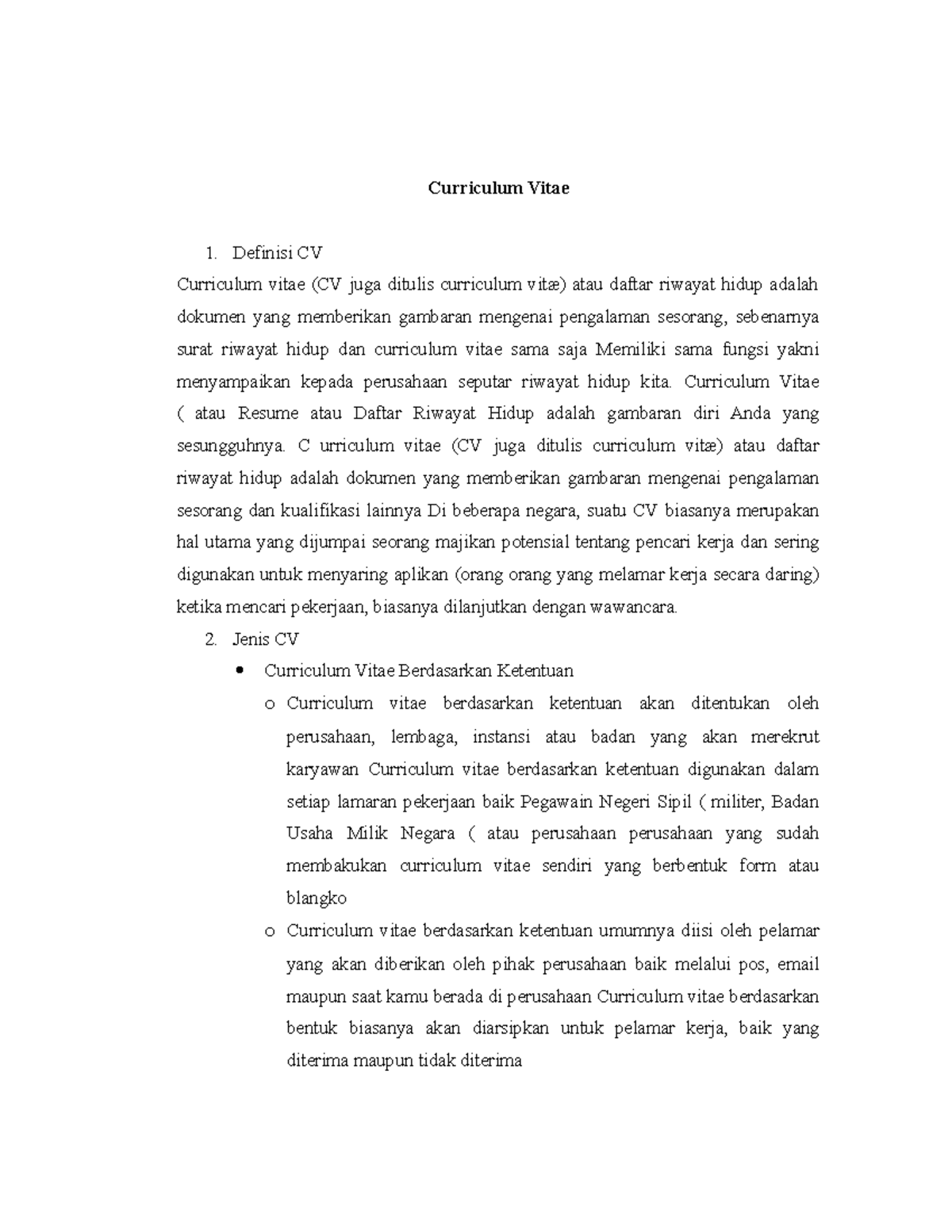 Definisi Curriculum Vitae - Curriculum Vitae Definisi CV Curriculum ...