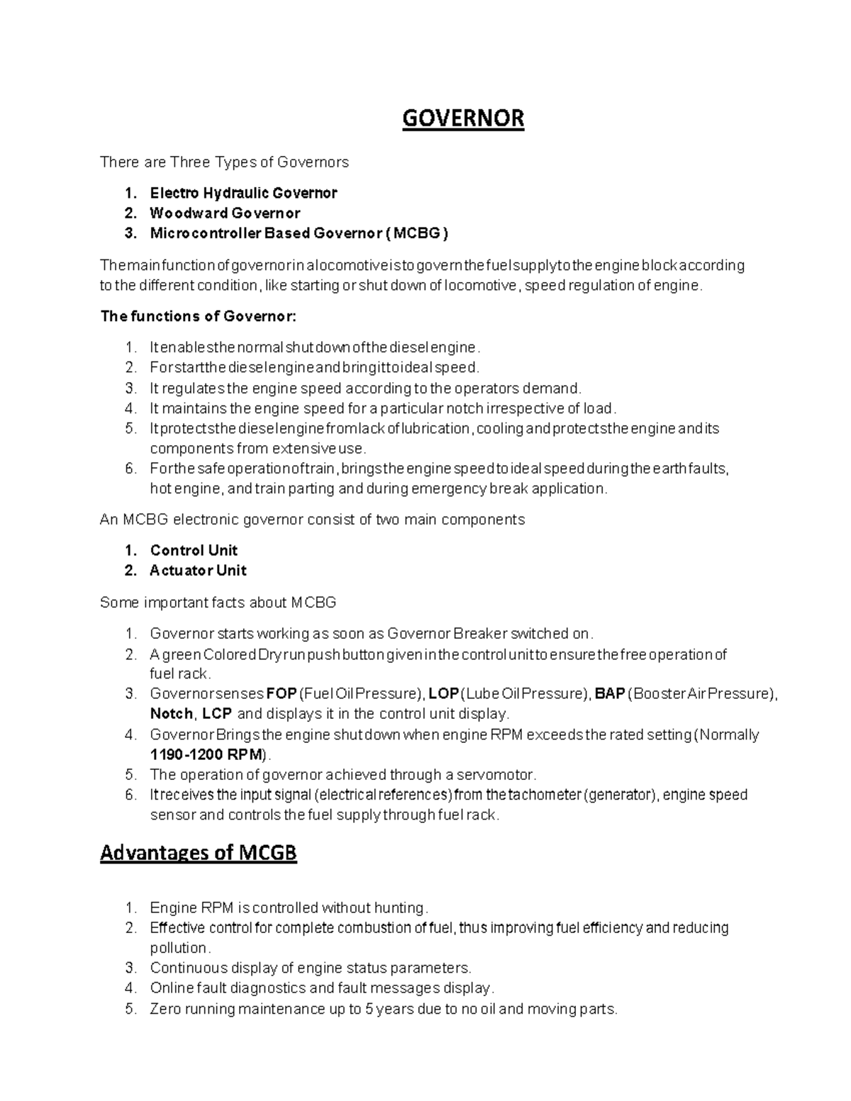 Governor - Good - GOVERNOR There are Three Types of Governors 1 ...