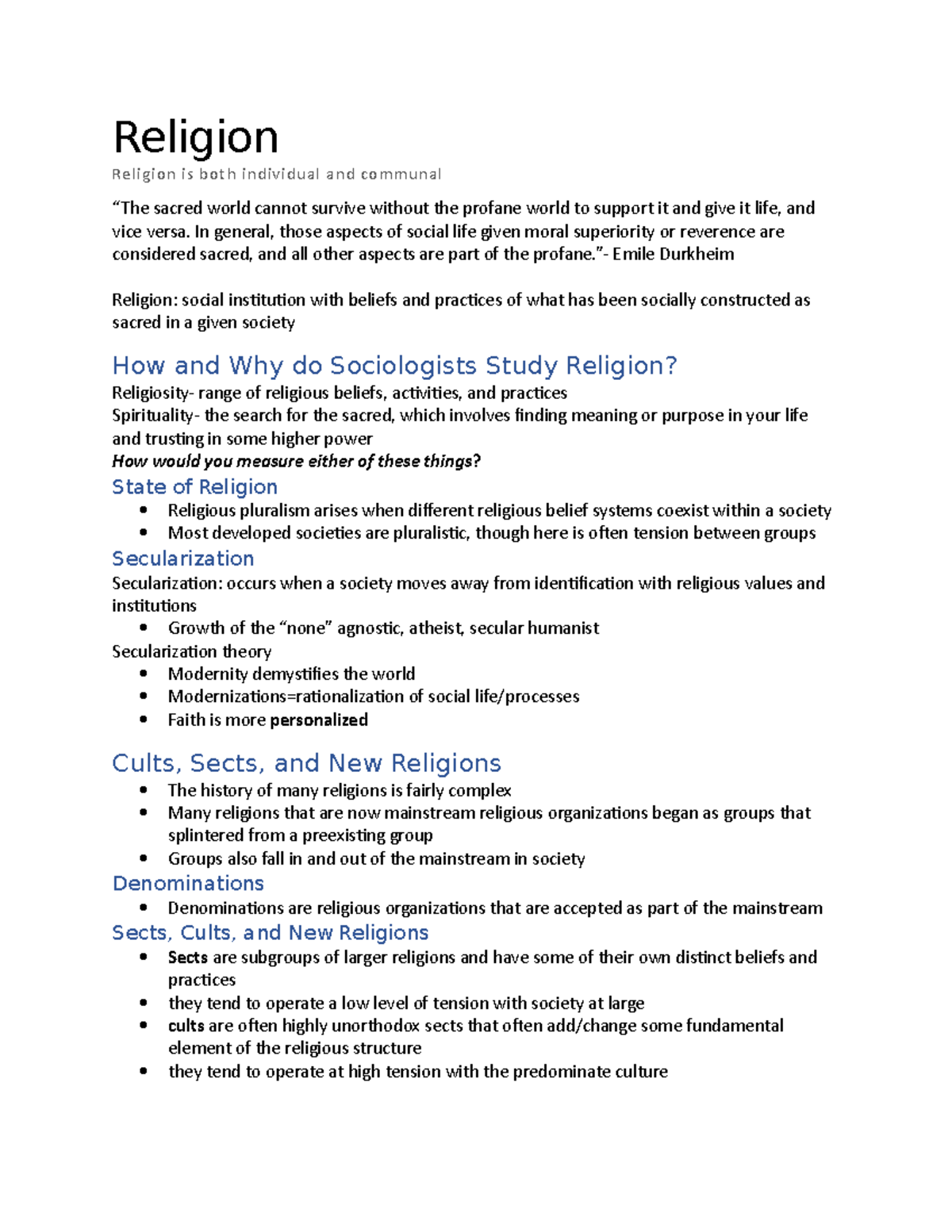 Religion - Intro to Sociology w/ Dr. Gremillion - Religion Religion is ...