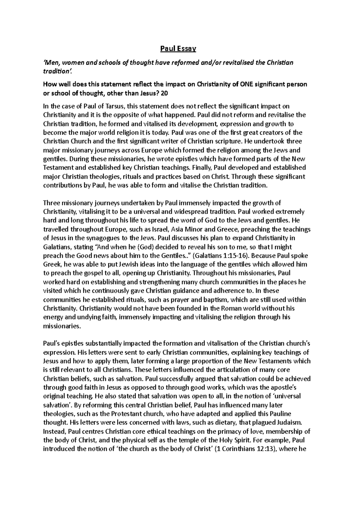 Essay Christianity Person Paul of Tarsus - Paul Essay ‘Men, women and ...