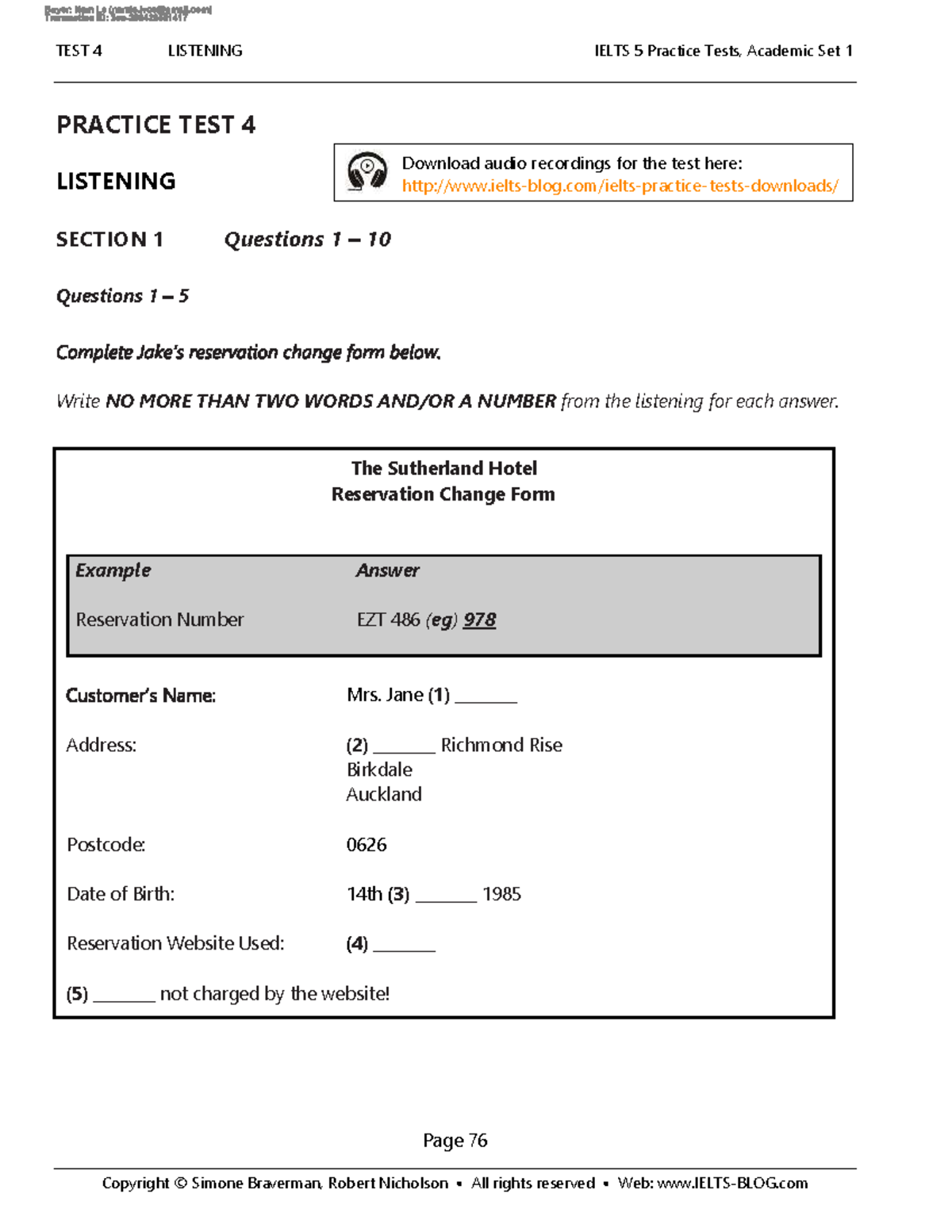 Reading Practical TEST 4 LISTENING IELTS 5 Practice Tests Academic