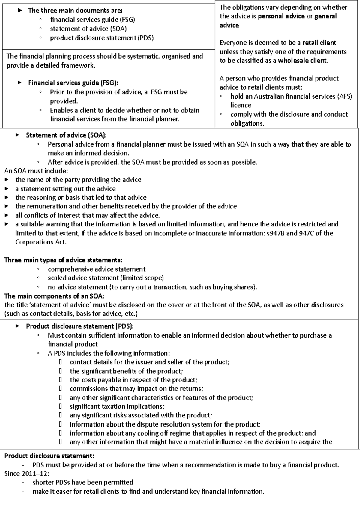 Development of a Statement of Advice - The obligations vary depending ...