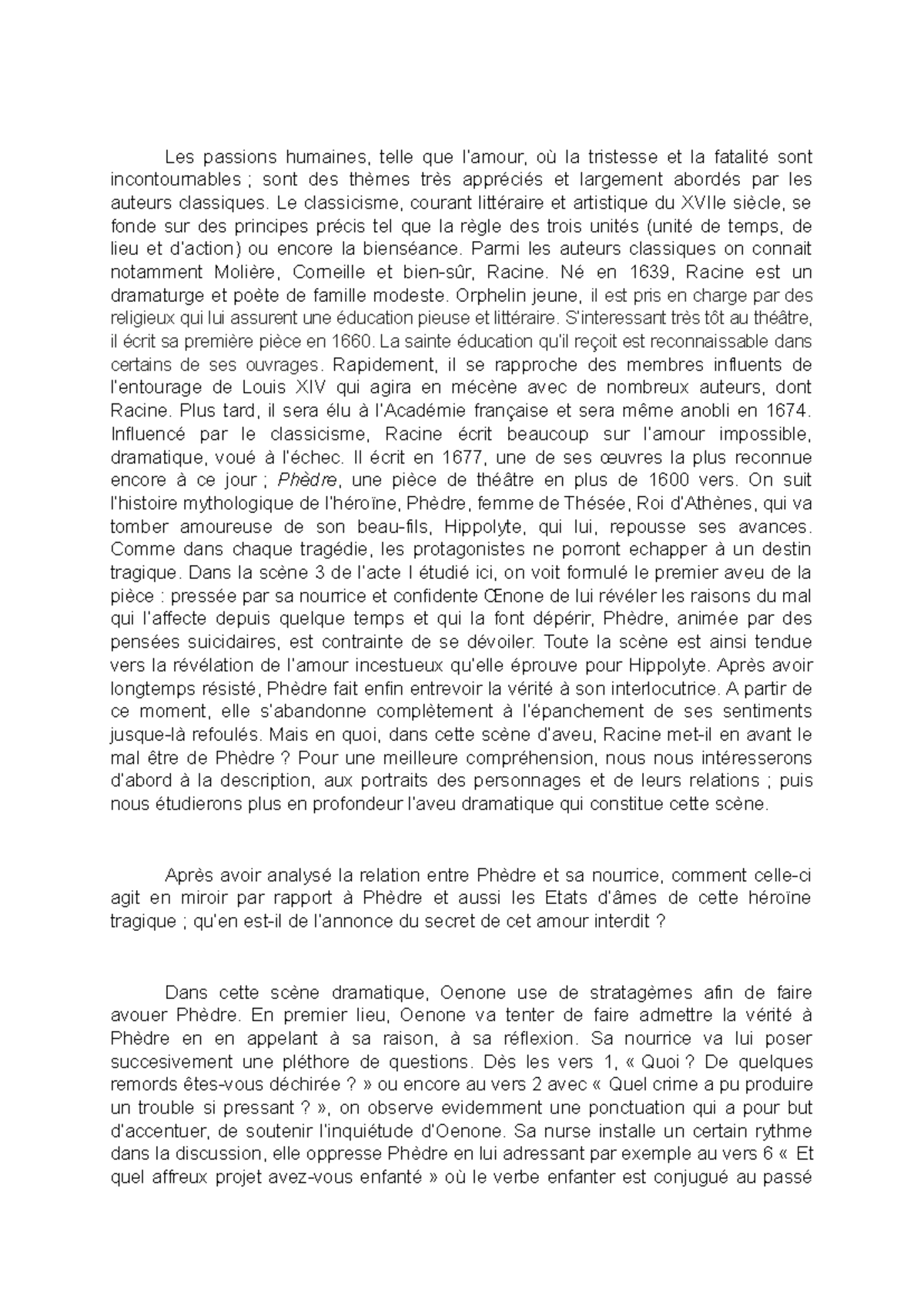 Intro, Phèdre Racine - .................... - Les passions humaines ...