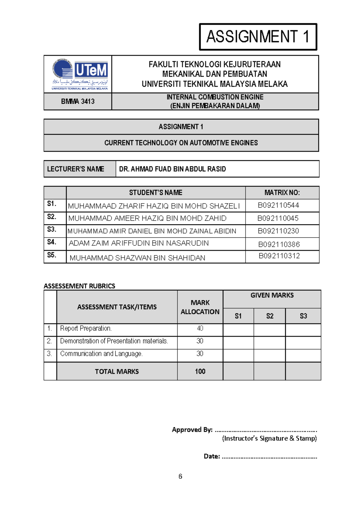 Assignment 1 - ICE (Group E) - 6 FAKULTI TEKNOLOGI KEJURUTERAAN ...