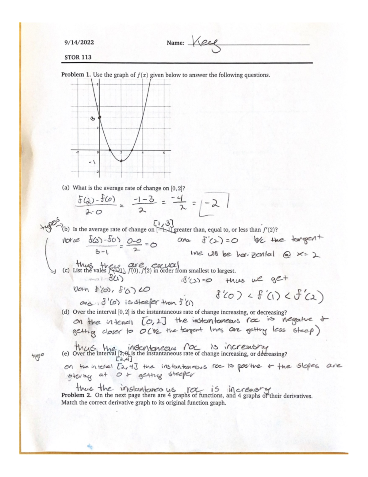 STOR Worksheet Sec 10.5 Key - Name: Key STOR 113 Problem 1. Use the ...