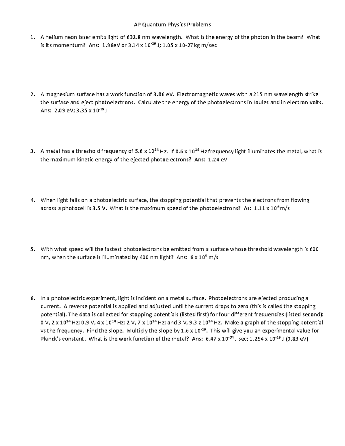 AP Quantum Mechanics Problems - AP Quantum Physics Problems A helium ...