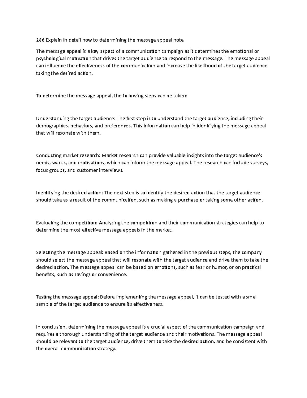 286 Explain in detail how to determining the message appeal note - The ...