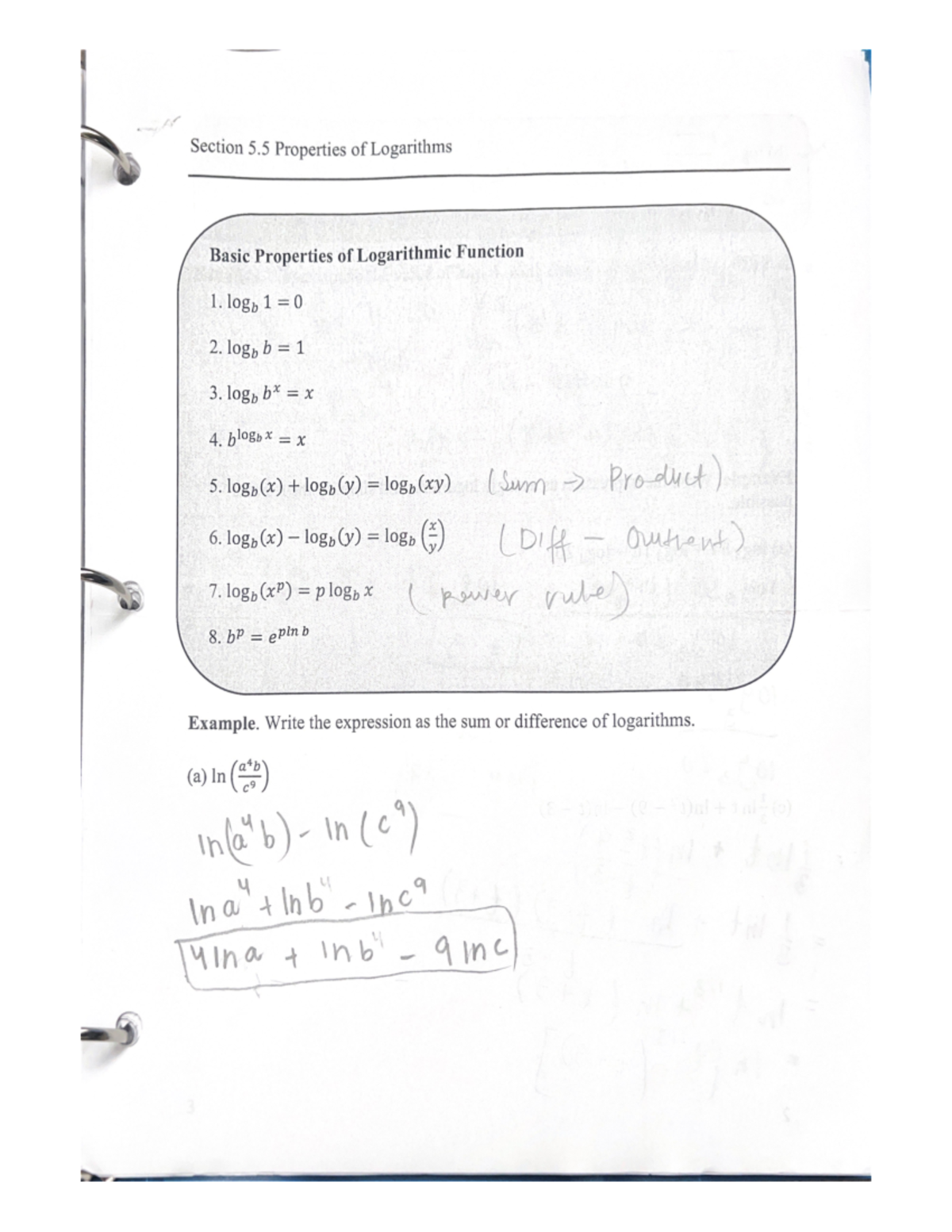 Section 5.5 Properties of Logarithms - Section 5 Properties of ...