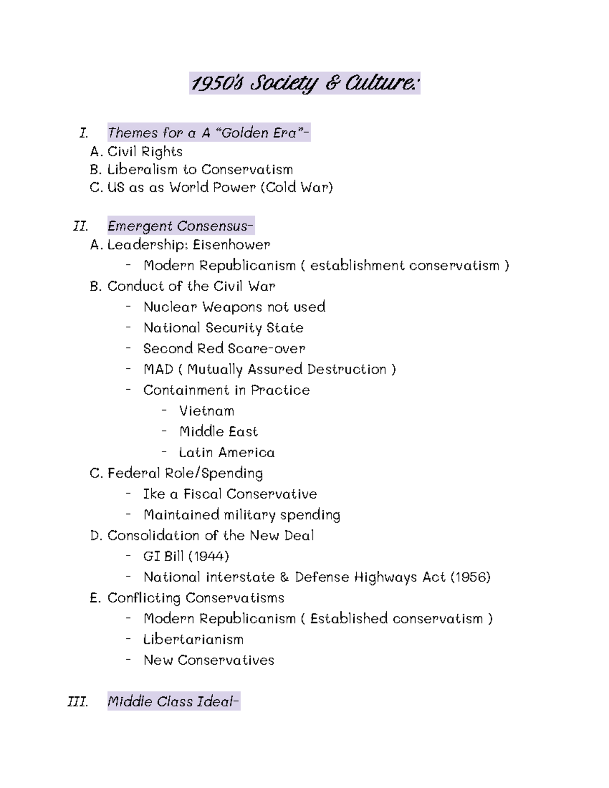 1950's Society Culture - 1950 's Society & Culture: I. Themes for a A ...