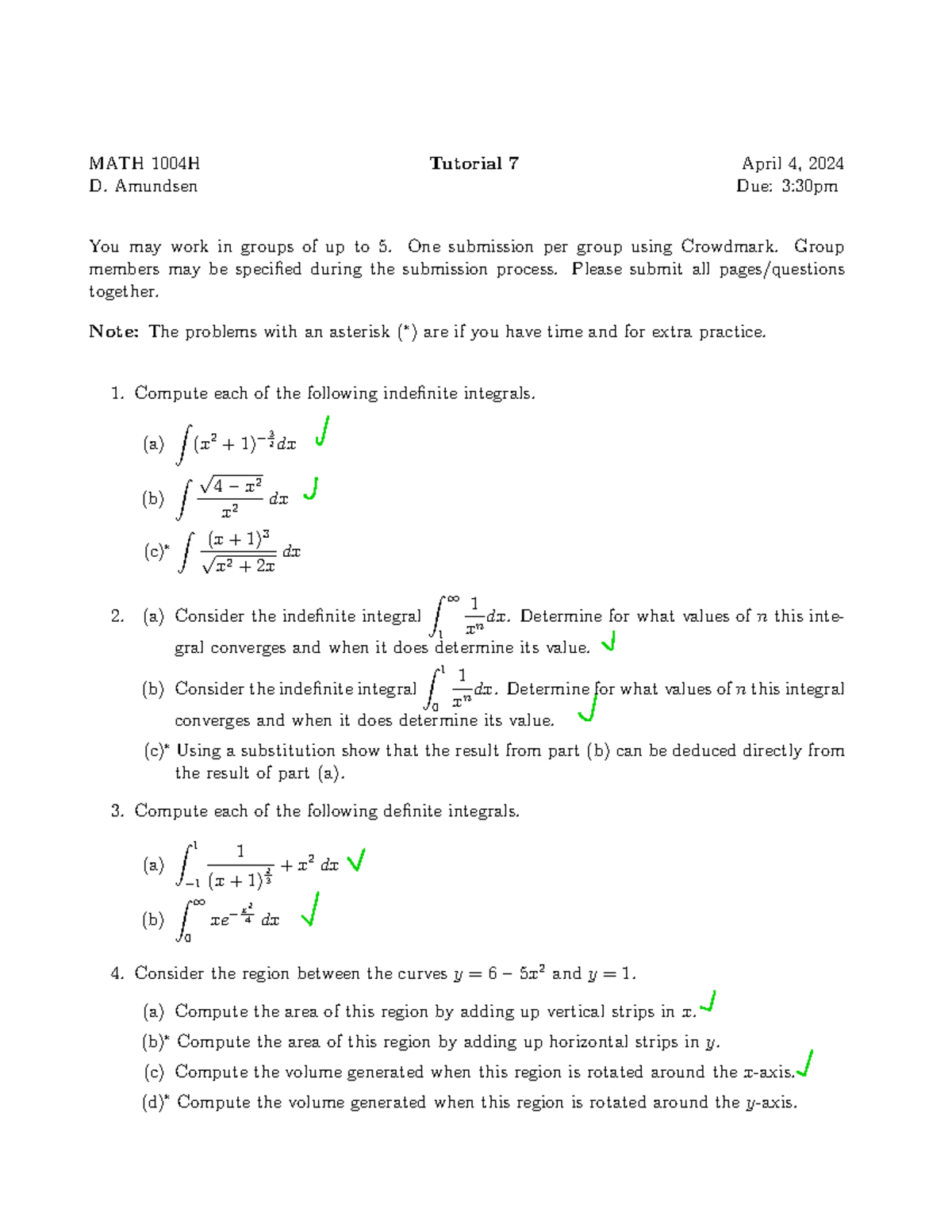Tutorial 7 Questions - tut 7 - MATH 1004H Tutorial 7 April 4, 2024 D ...