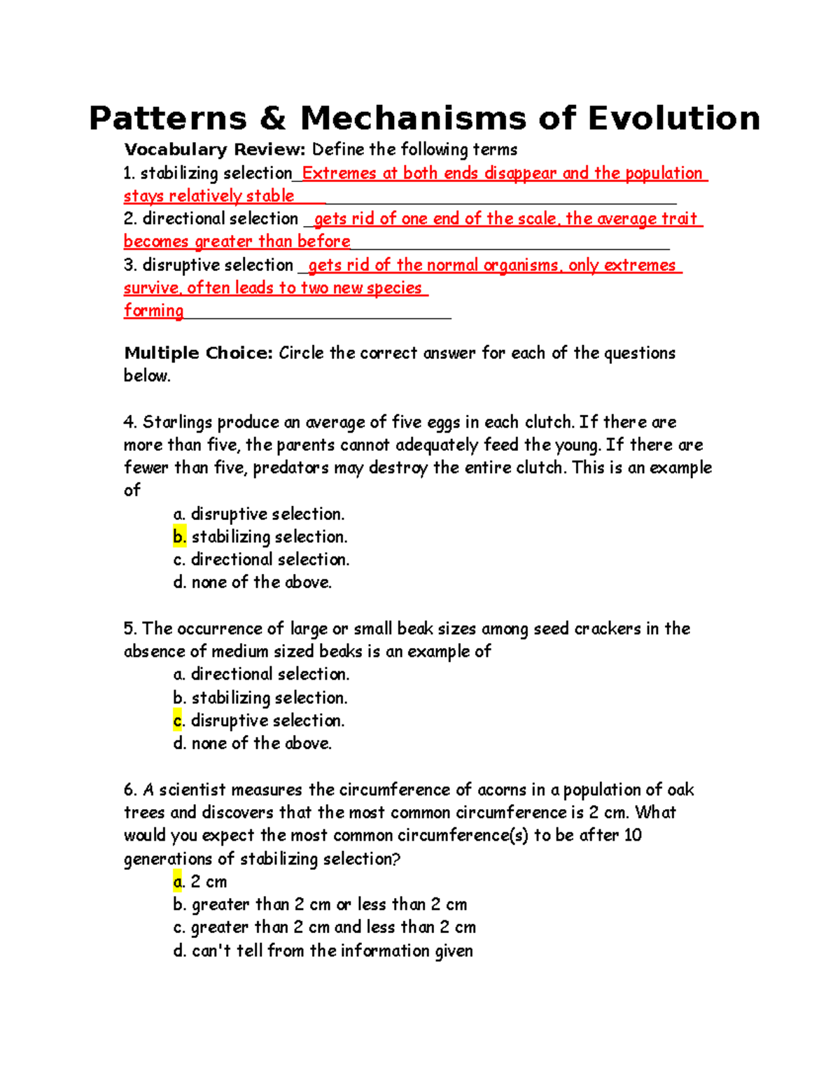 Worksheet-patterns-mechanisms-of-evolution-key - Patterns & Mechanisms ...